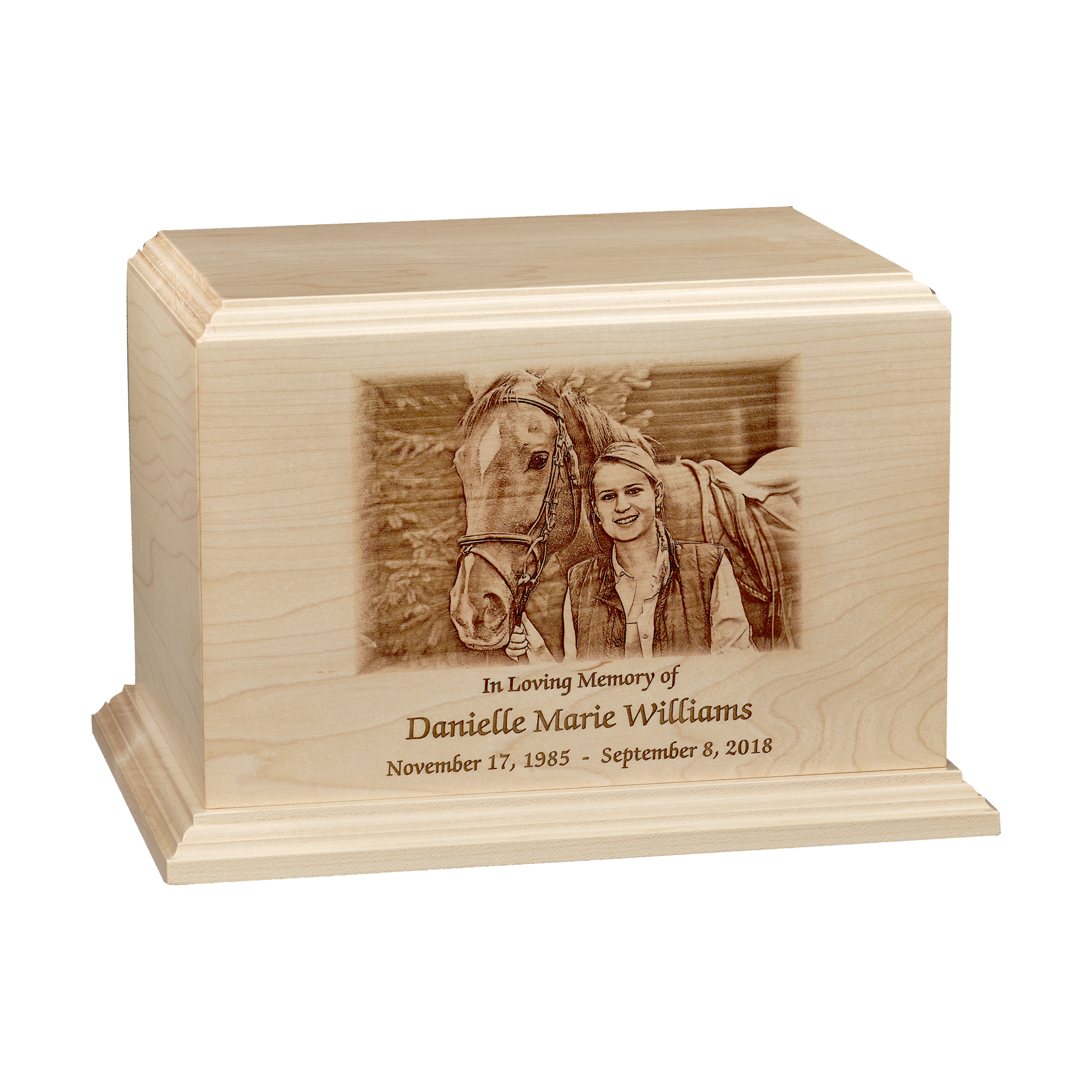 Horizontal Premier Adult Laser Engraved Custom Photo Wooden Cremation ...