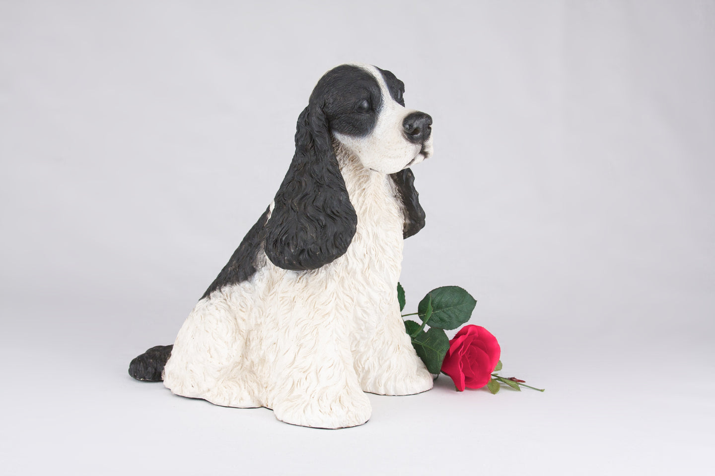 American Cocker Spaniel Urn | Black & White Resin Figurine | funeral.com