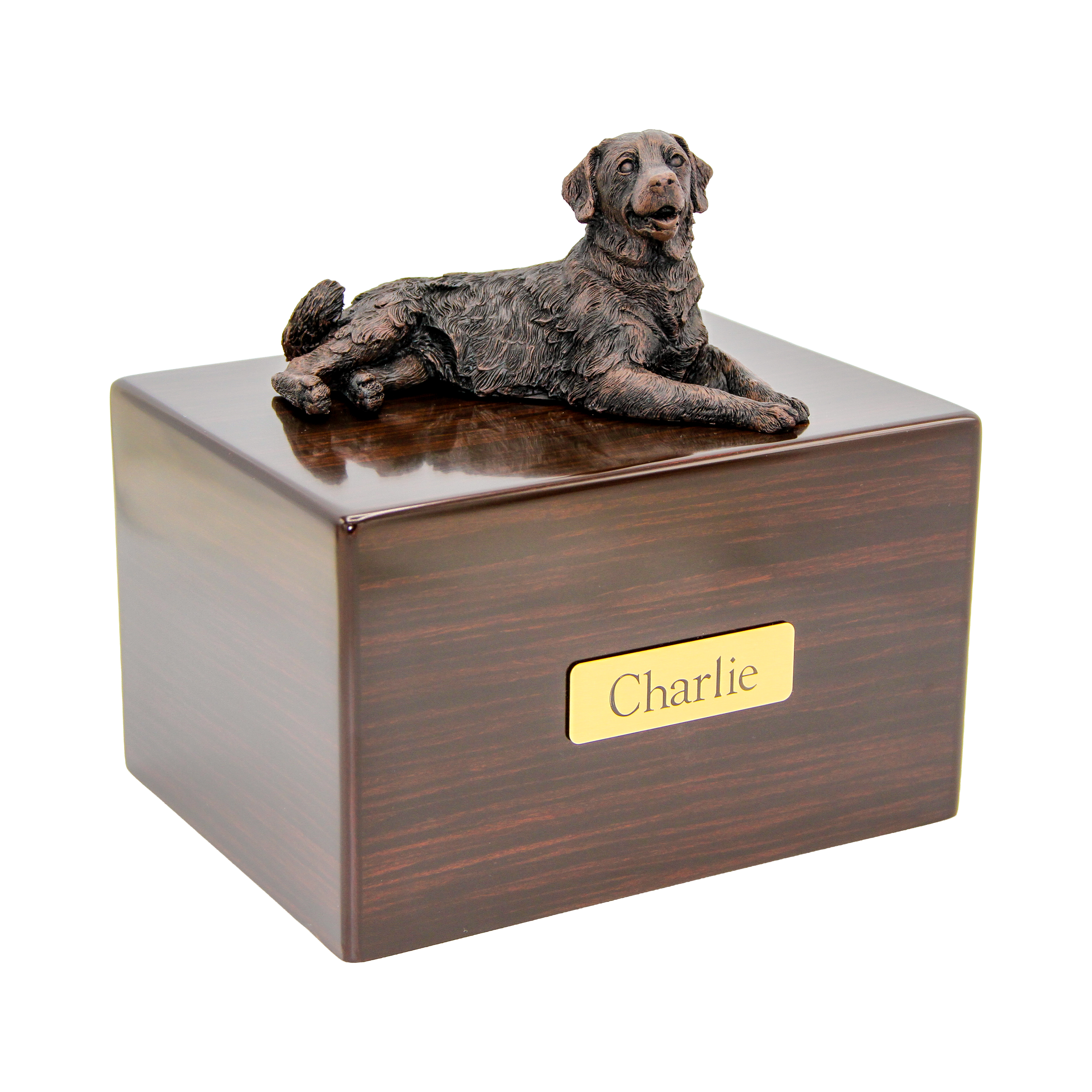Simply Series Bronze Golden Retriever Pet Urn | Oak & Walnut Base ...