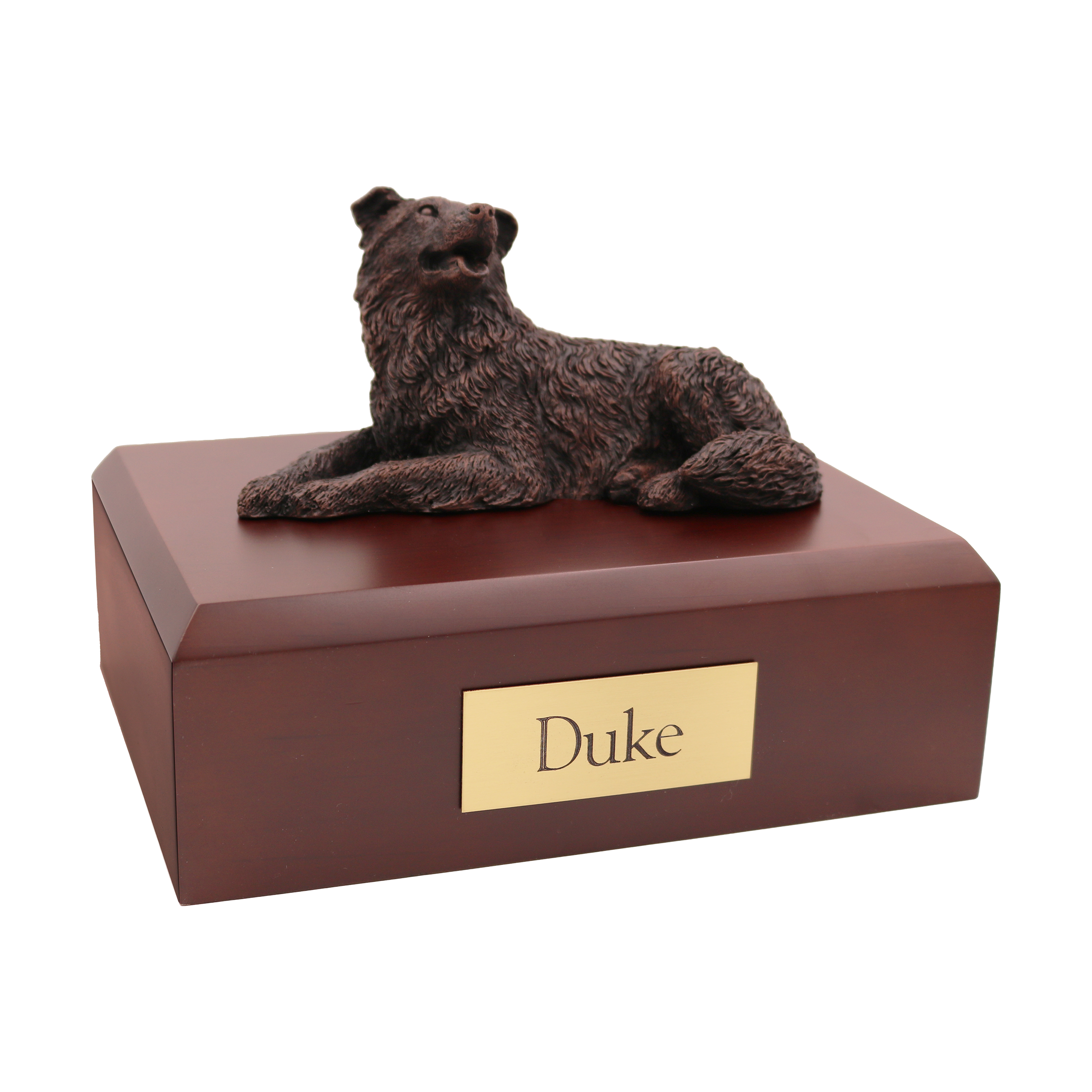 Bronze Border Collie Pet Cremation Urn | Maple Oak Walnut Base ...