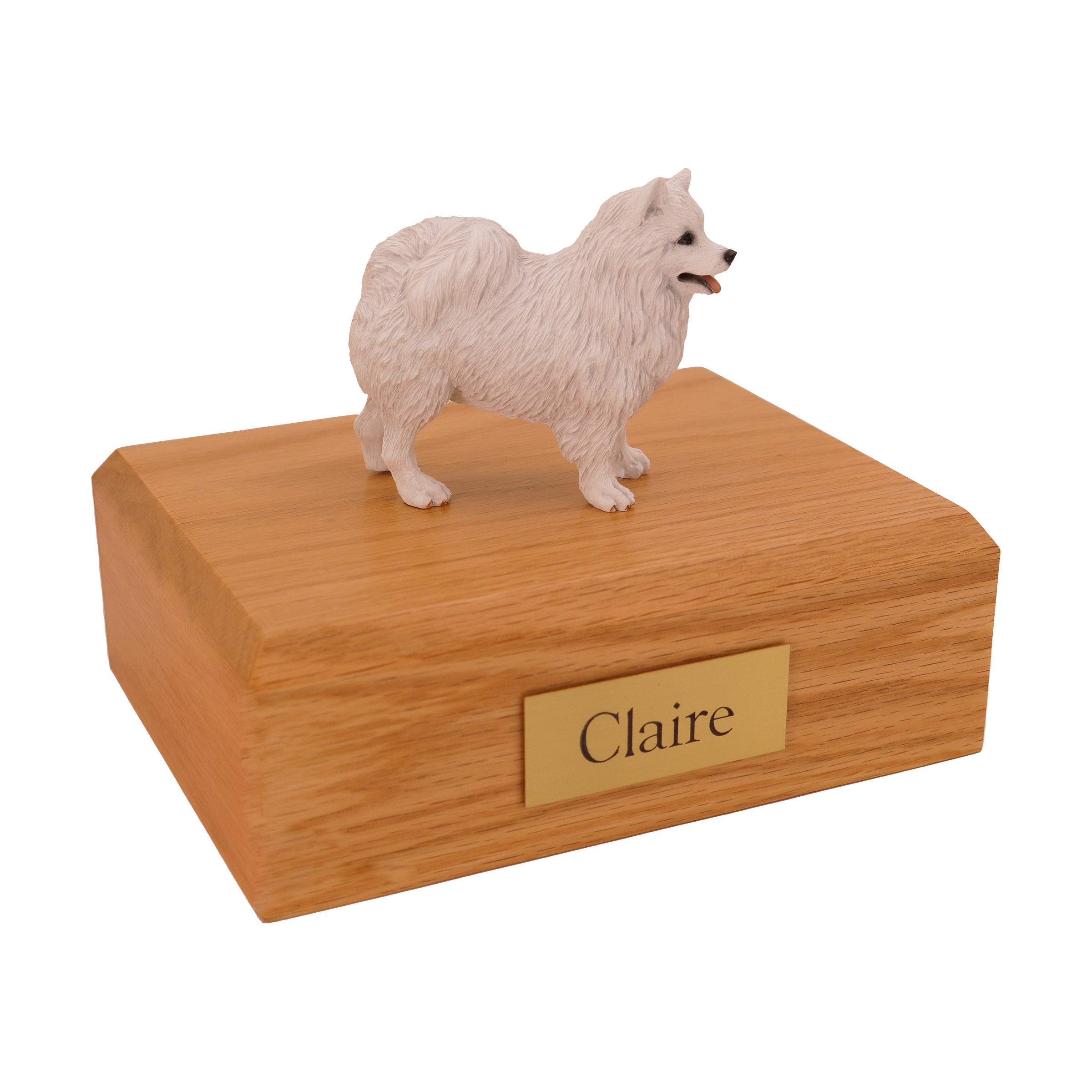 American Eskimo Standing Figurine Pet Urn | Resin & Hardwood Memorial ...