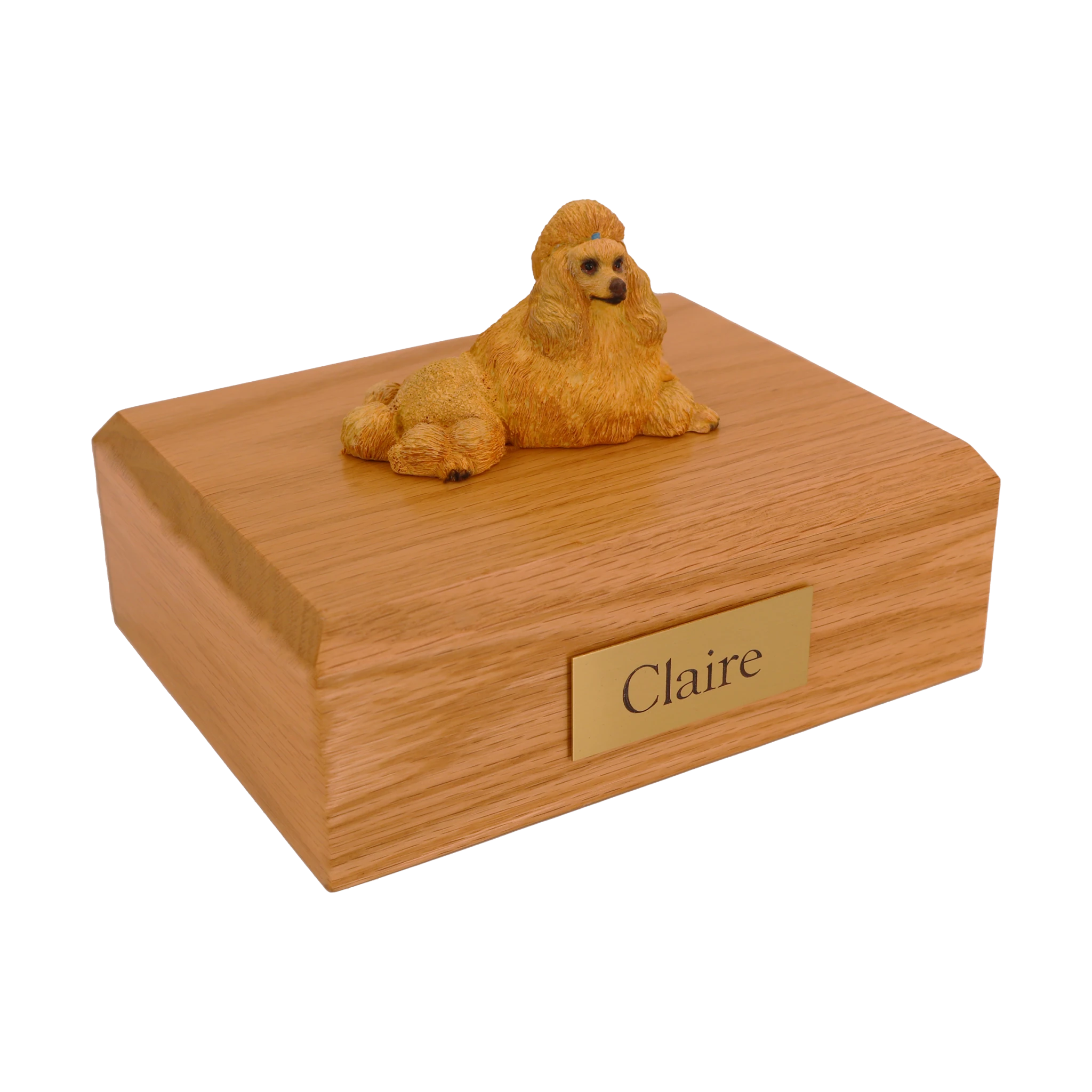 Apricot Poodle Show Cut Lying Down Figurine Pet Urn | Resin & Wood ...