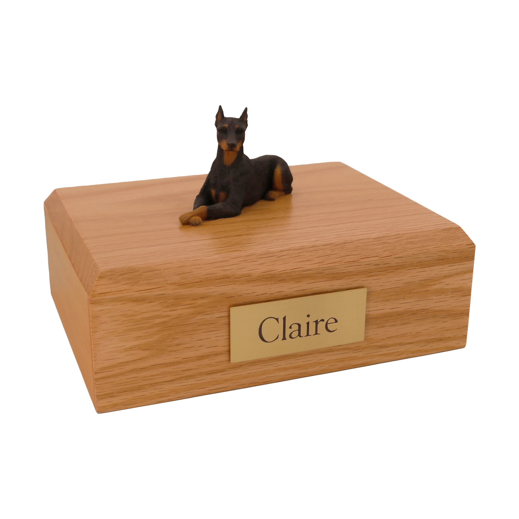 Black and Brown Doberman Pet Urn | Resin Figurine on Wood Base ...
