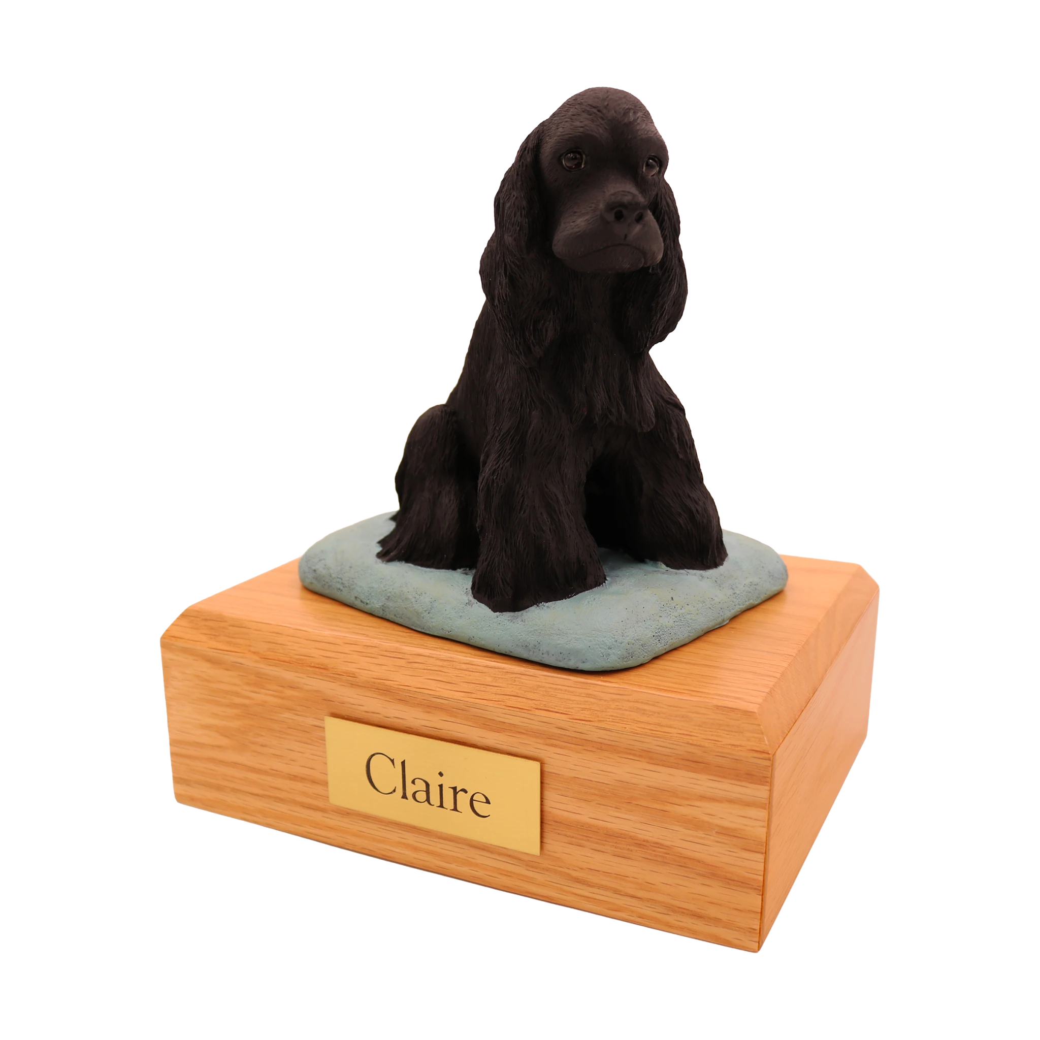 Black Cocker Spaniel Pet Cremation Urn | Sitting on Cushion Figurine ...