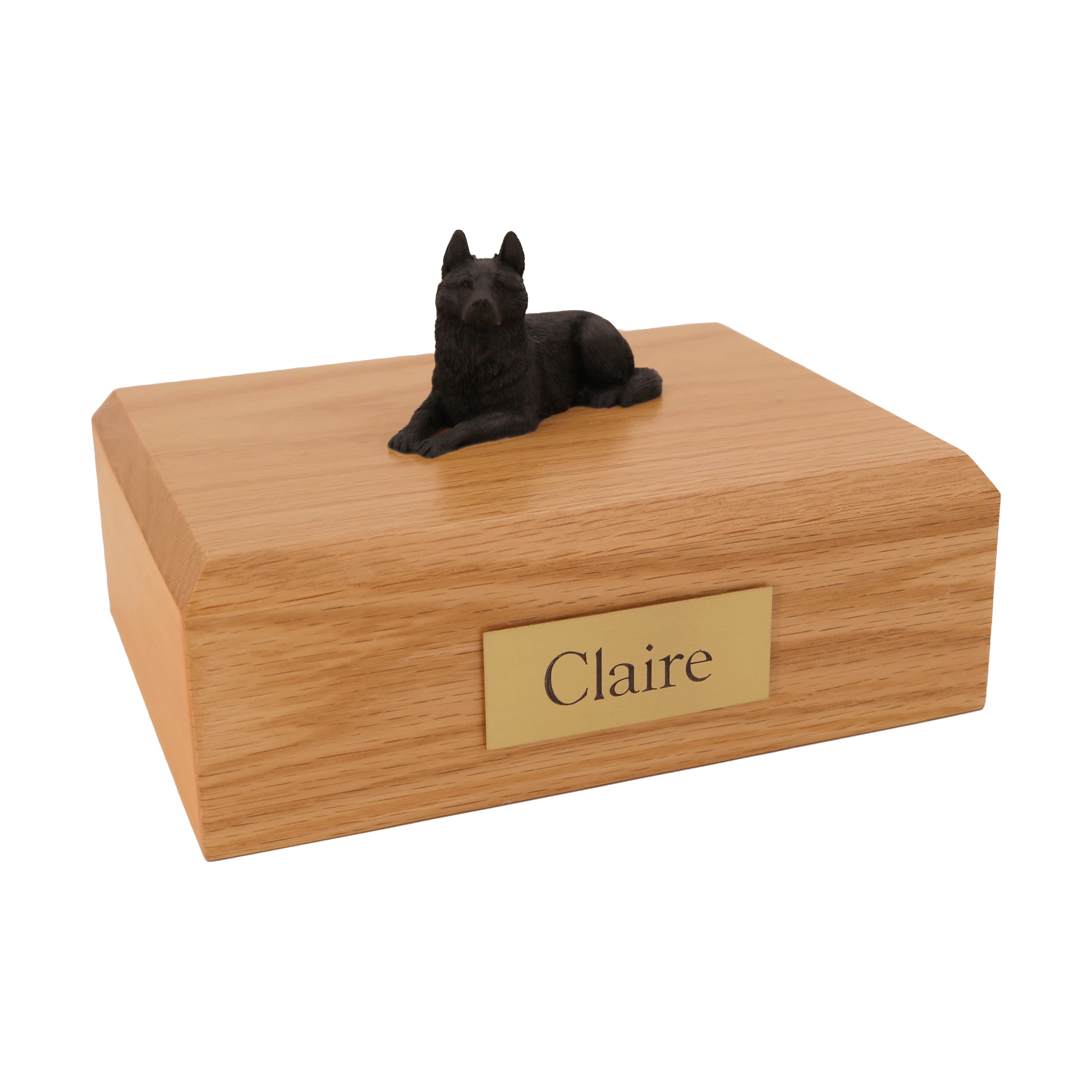Black German Shepherd Pet Cremation Urn | Resin Figurine on Wood Base ...