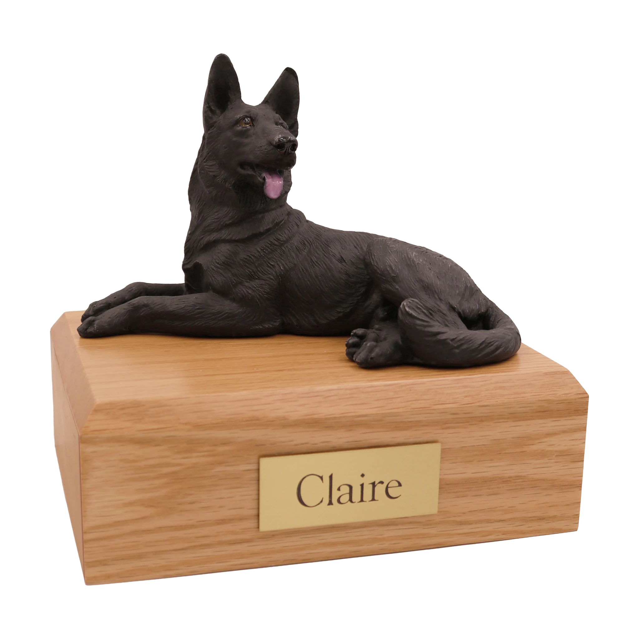 Black German Shepherd Figurine Cremation Urn | Resin & Wood Memorial ...