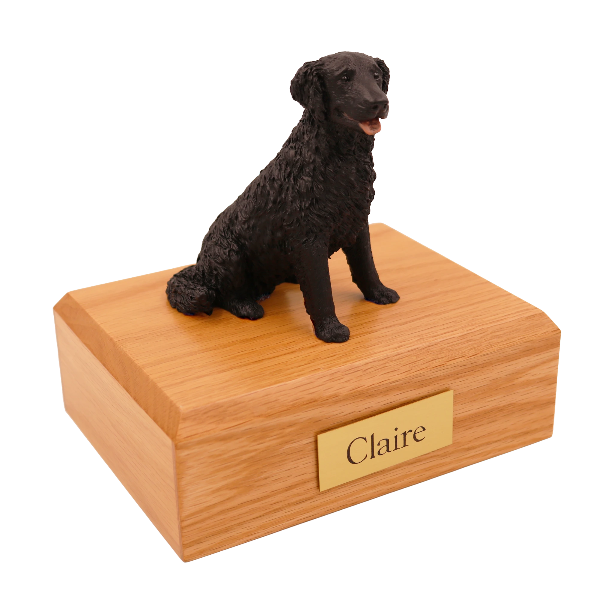Black Longhaired Labrador Sitting Figurine Pet Urn | Resin & Hardwood ...