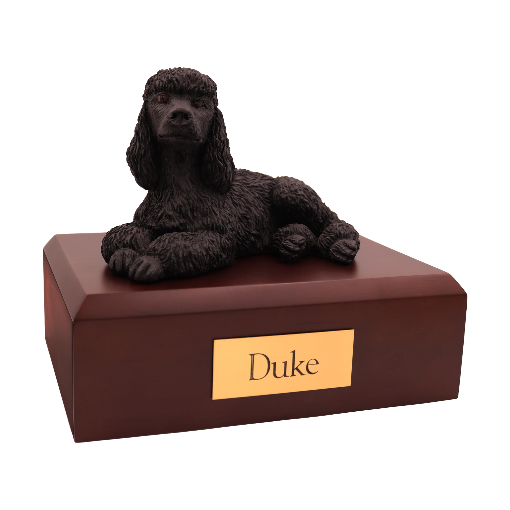 Black Poodle Resting Figurine Pet Urn | Resin & Hardwood | Funeral.com ...