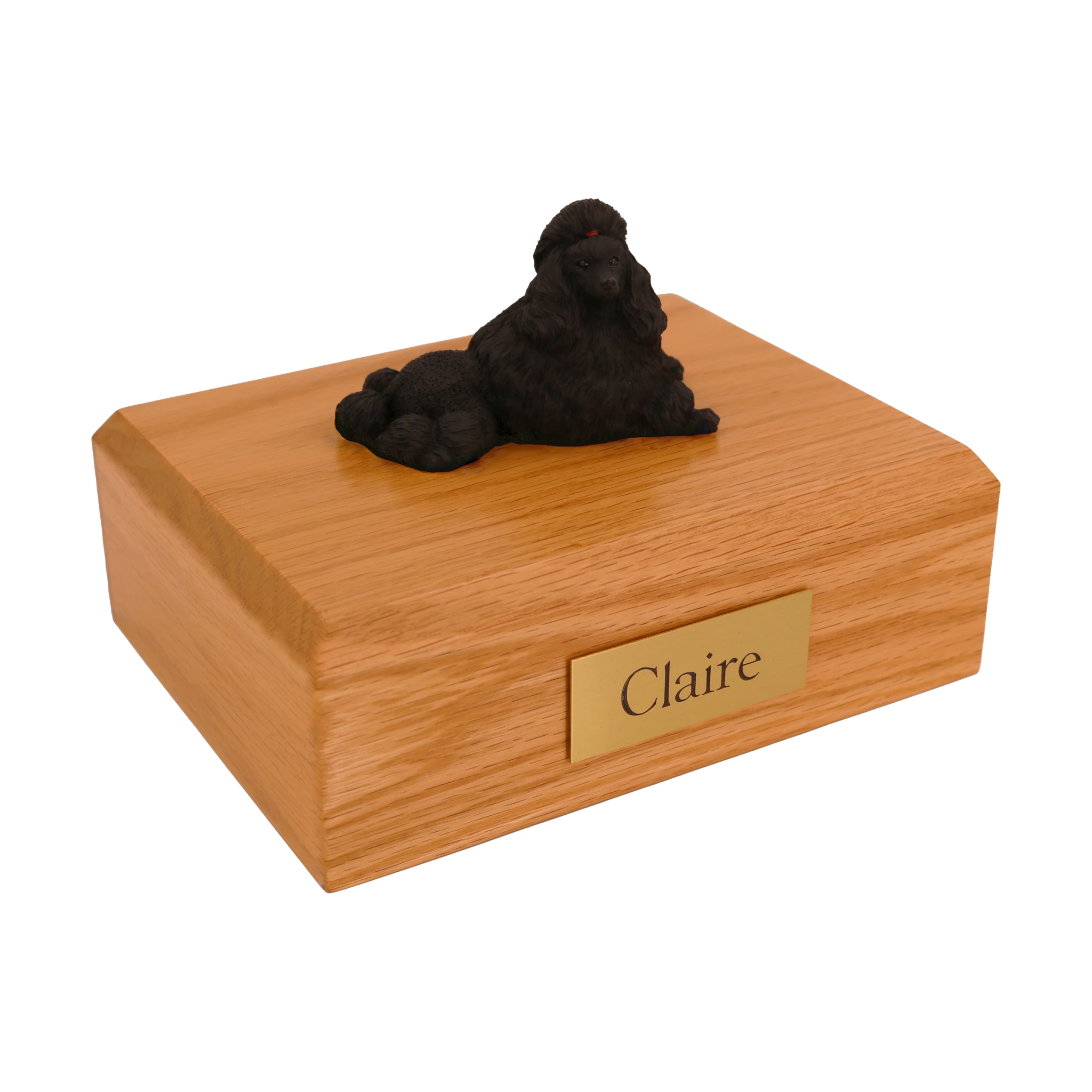 Black Poodle Show Cut Lying Figurine Pet Urn | Resin & Hardwood ...