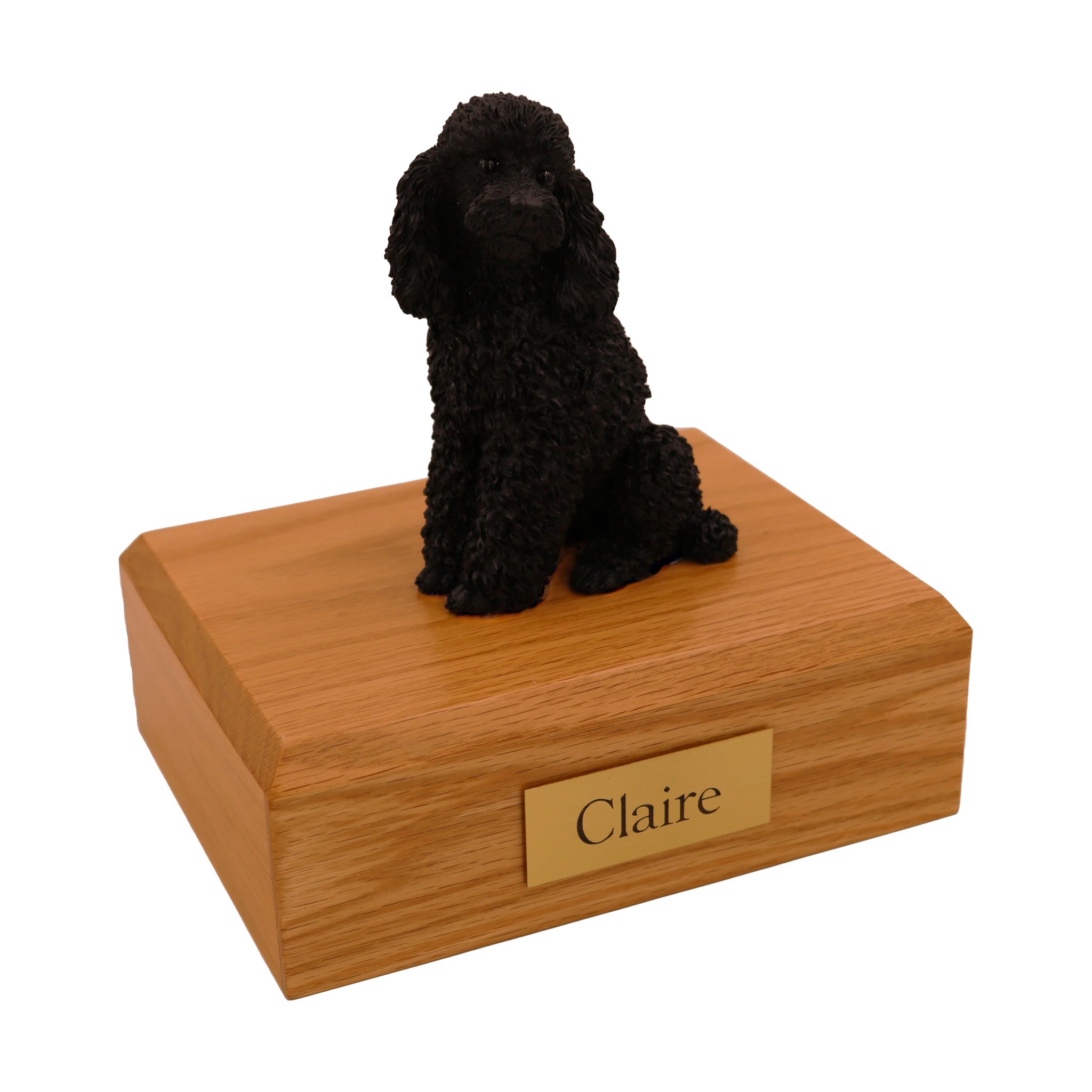 Poodle Cremation Urn | Black Resin Figurine on Hardwood Base | Funeral ...