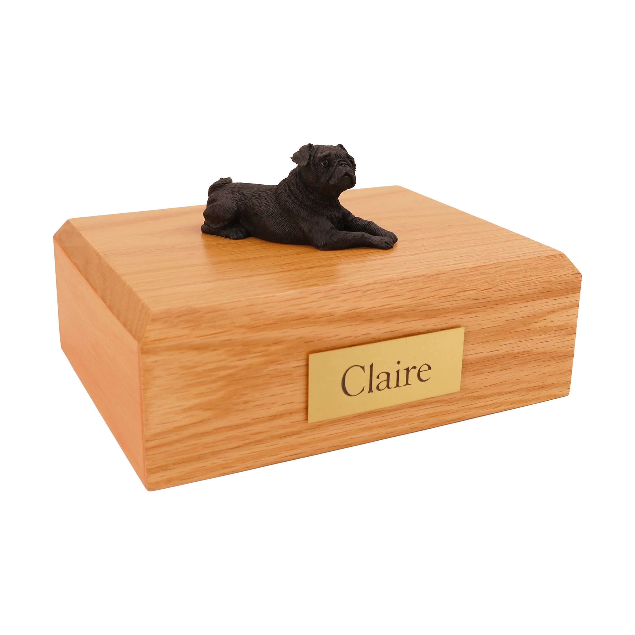 Black Pug Figurine Pet Cremation Urn | Hardwood Base & Brass Nameplate ...