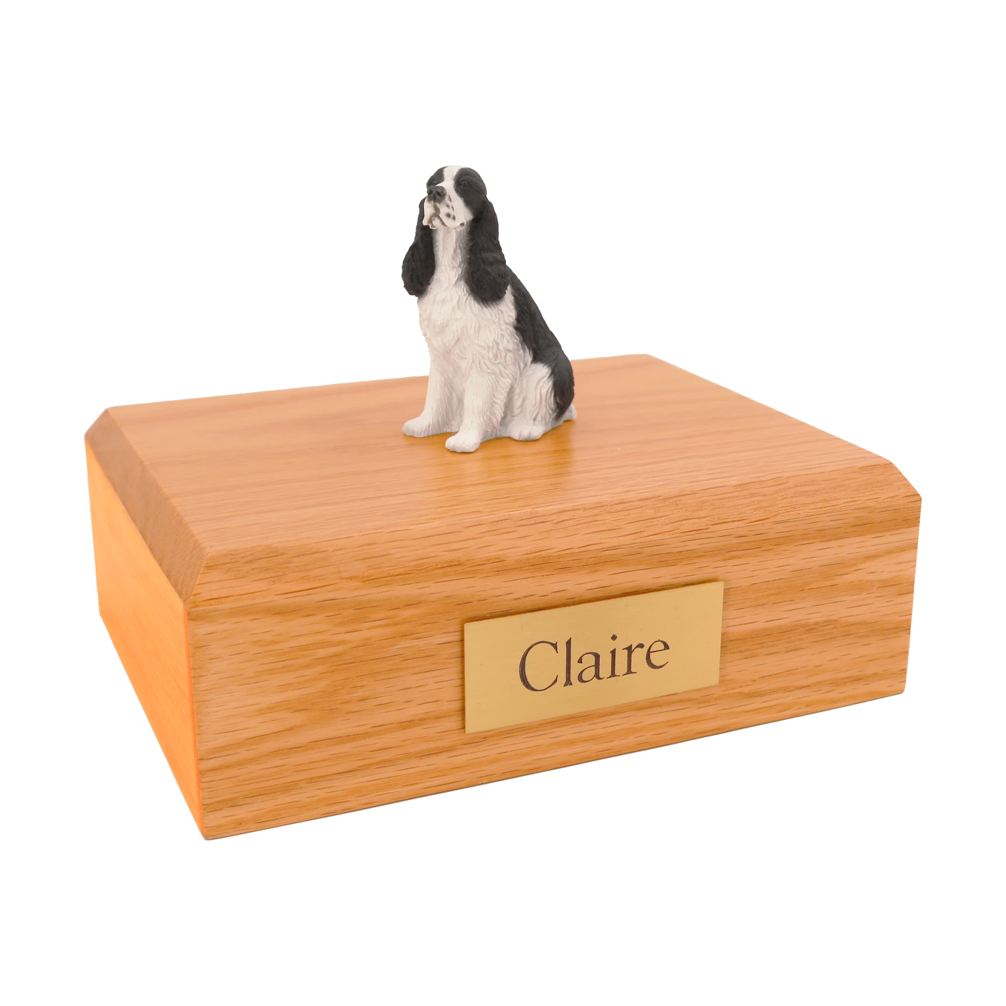 Black Springer Spaniel Cremation Urn | Resin Figurine on Wood Base ...