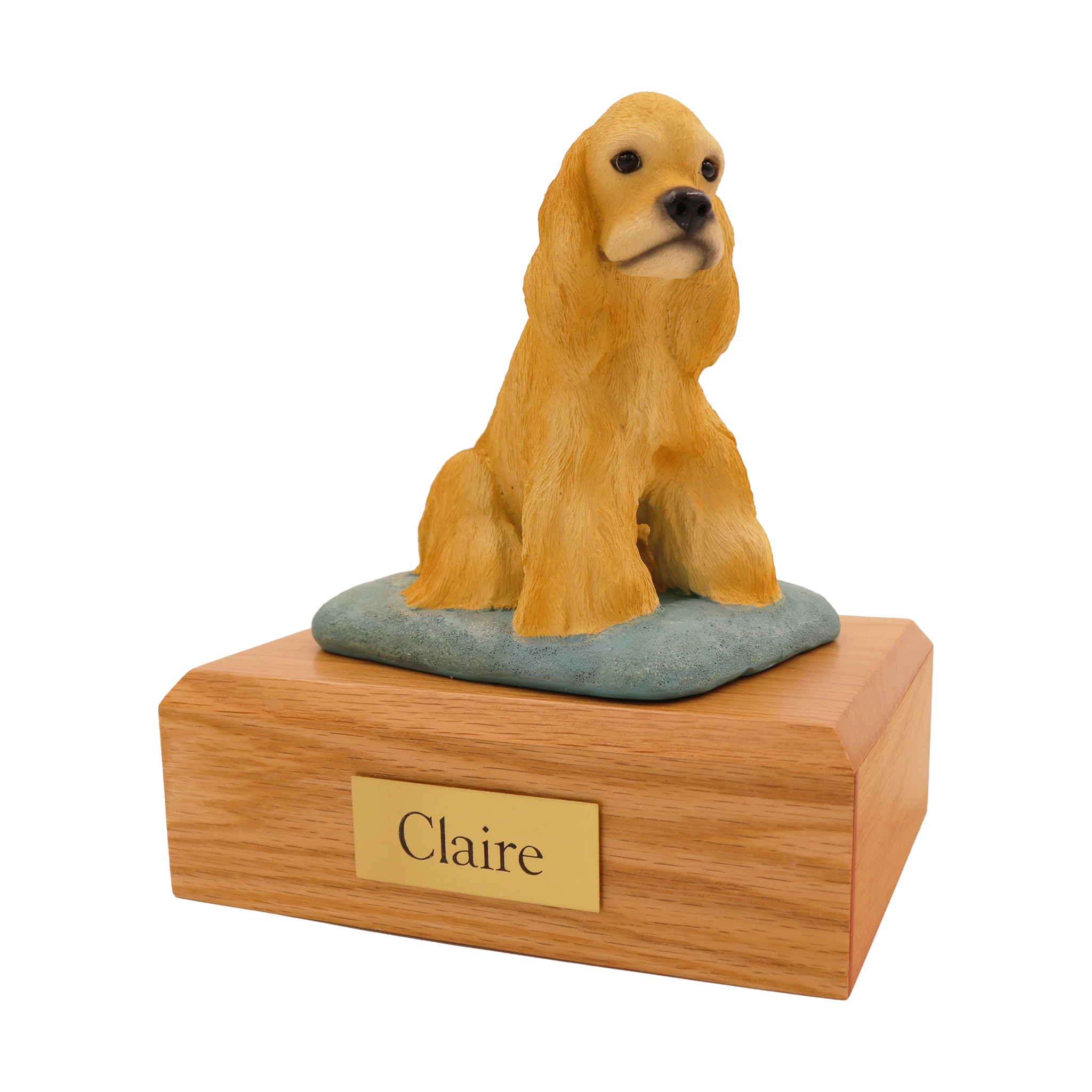Blond Cocker Spaniel Pet Cremation Urn | Sitting on Cushion Figurine ...