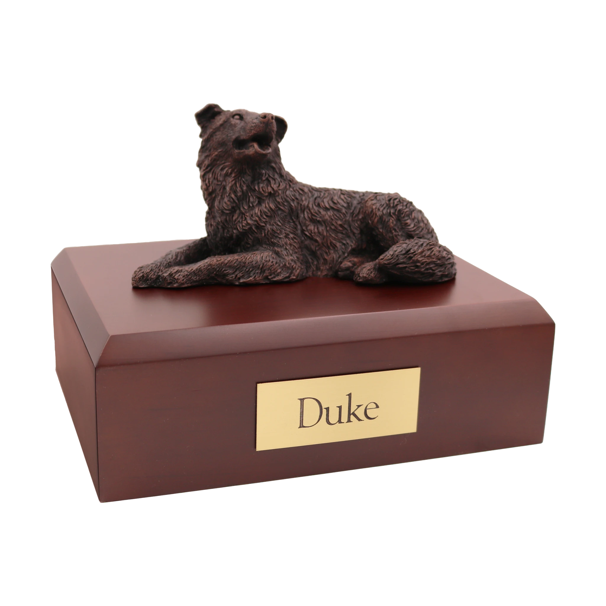 Bronze Border Collie Pet Cremation Urn | Maple Oak Walnut Base ...
