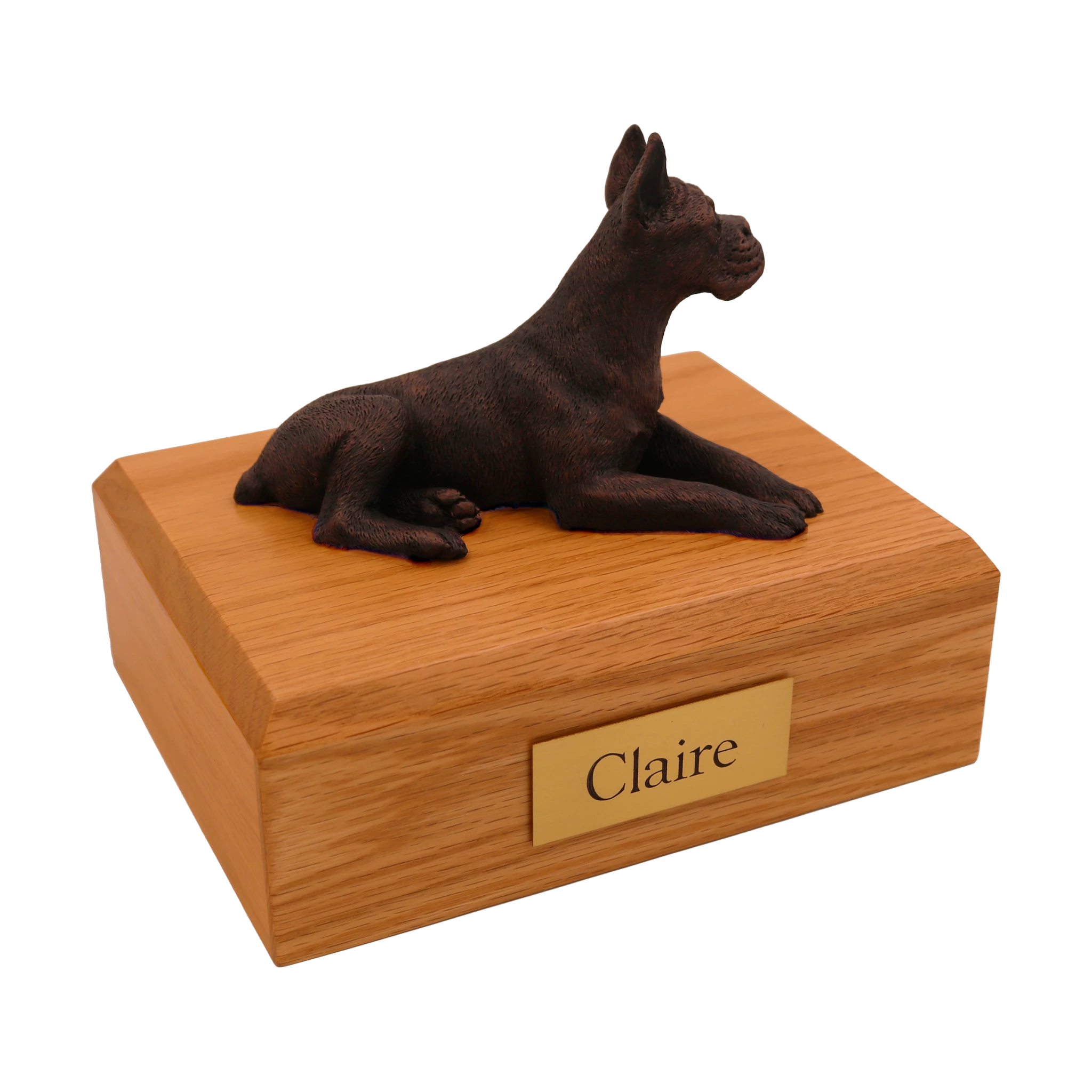 Bronze Boxer Ears Up Figurine Pet Urn | Resin & Wood Memorial | Funeral ...