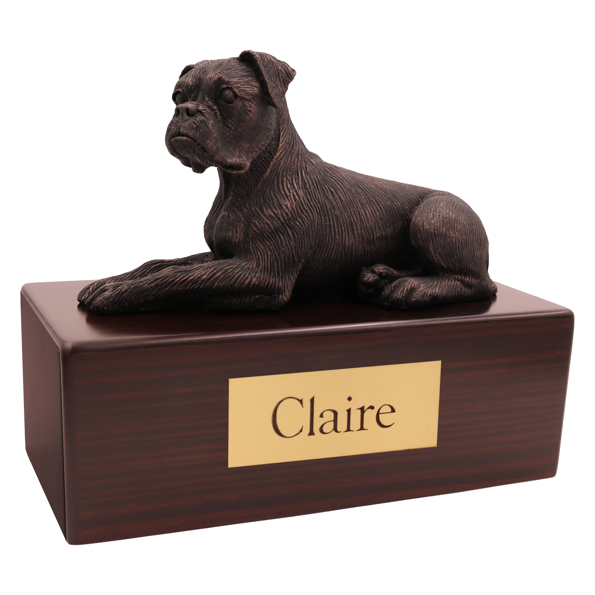 Bronze Boxer Figurine Cremation Urn | Ears Down Lying Down Pose ...