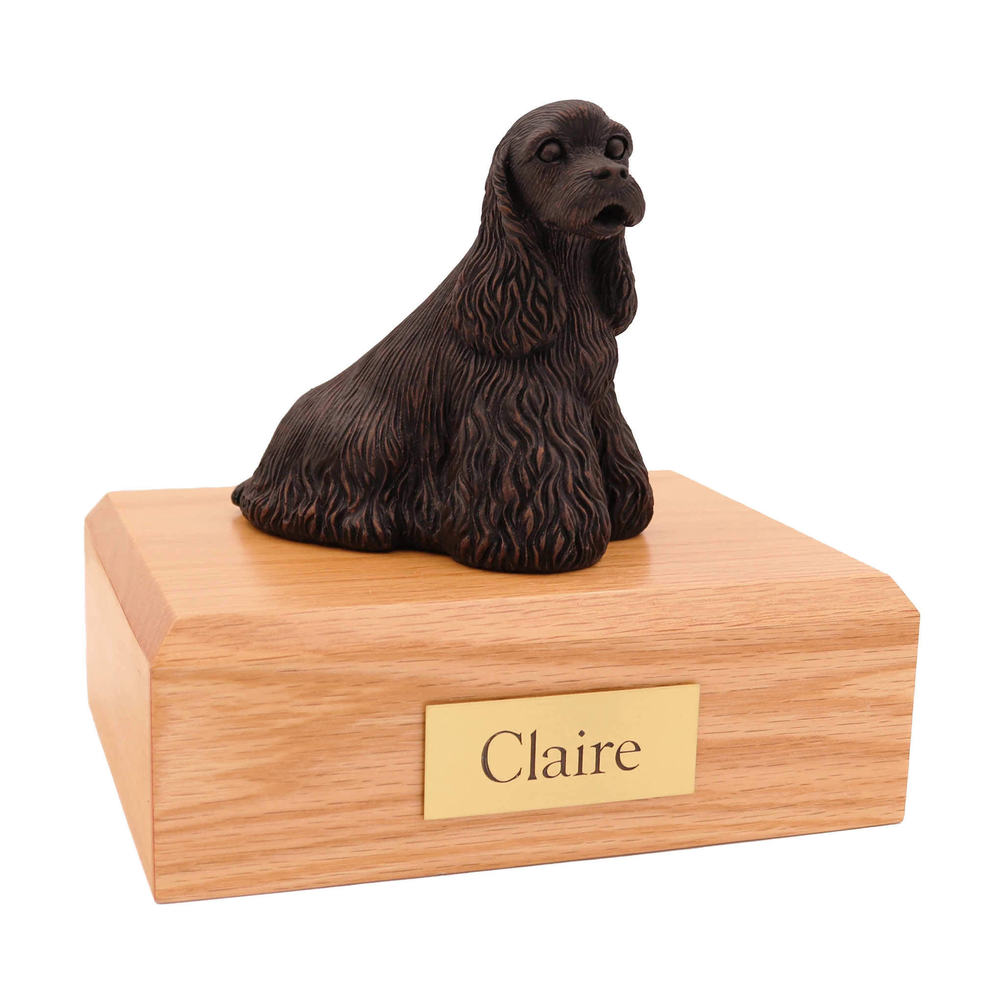 Bronze Cocker Spaniel Sitting Figurine Pet Urn | Resin & Hardwood ...