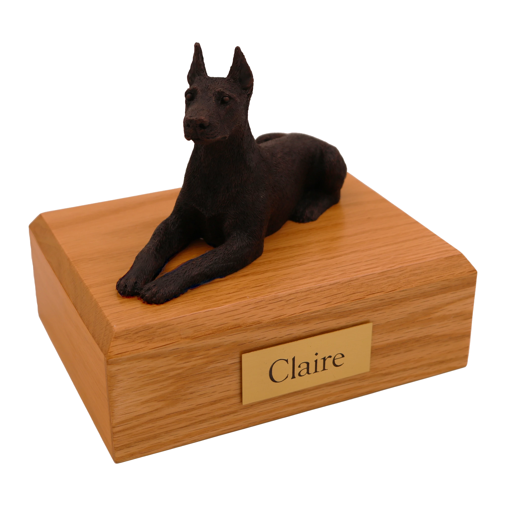 Bronze Doberman Ears Up Figurine Pet Urn | Resin & Wood Memorial ...