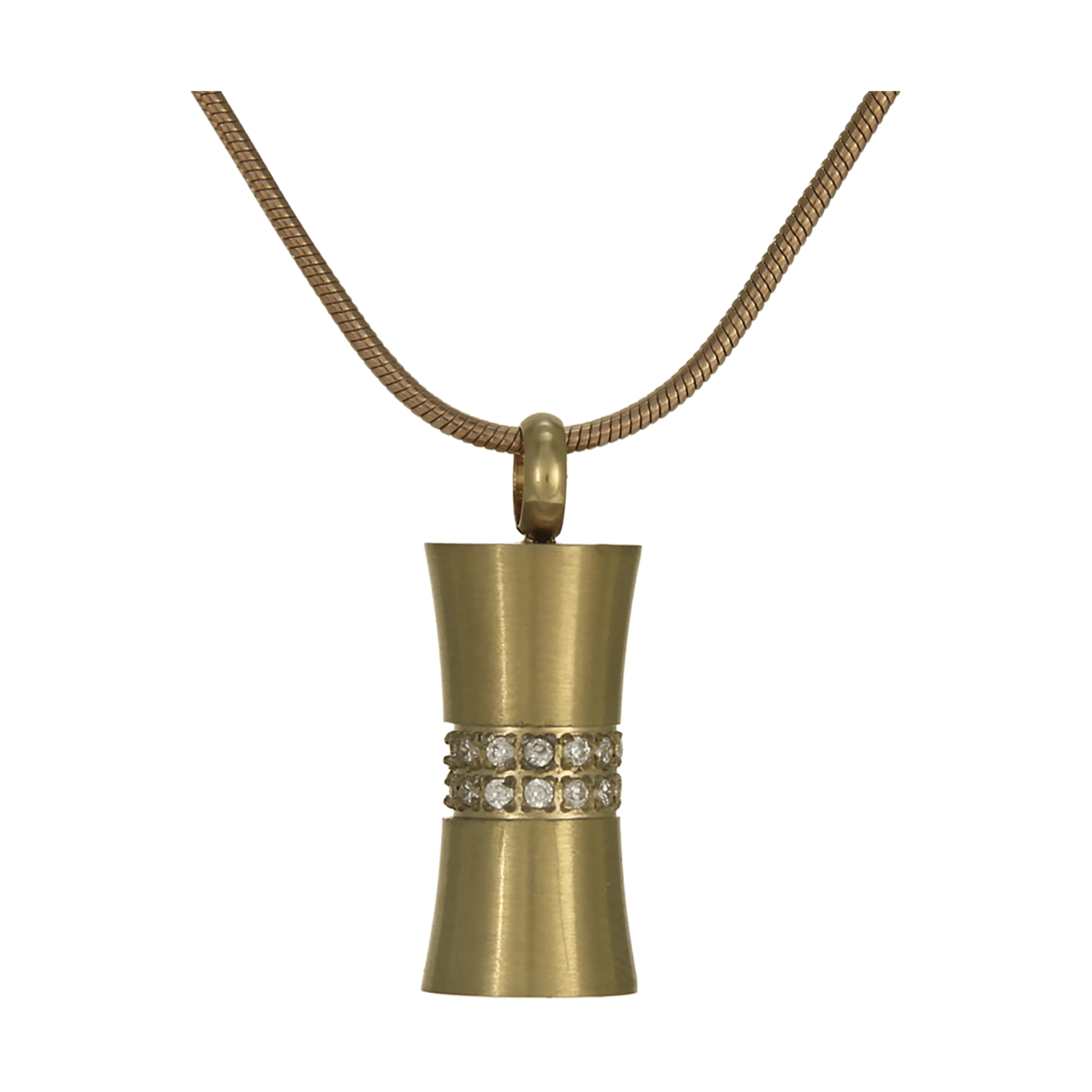 Bronze Hourglass w/ Zirconia, 14K Gold-Plated Cremation Necklace ...