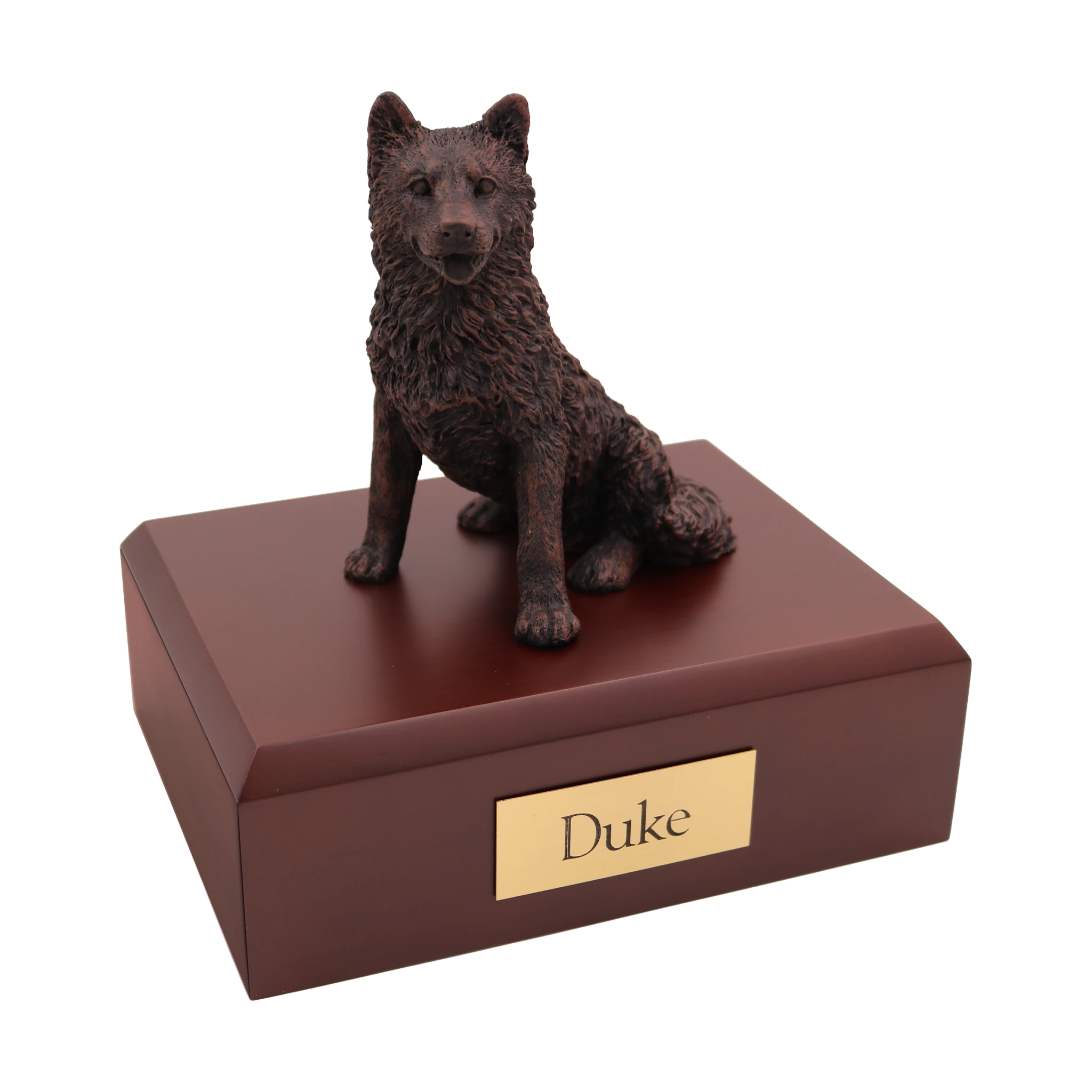 Bronze Husky Sitting Figurine Pet Urn | Resin & Wood Memorial | Funeral ...