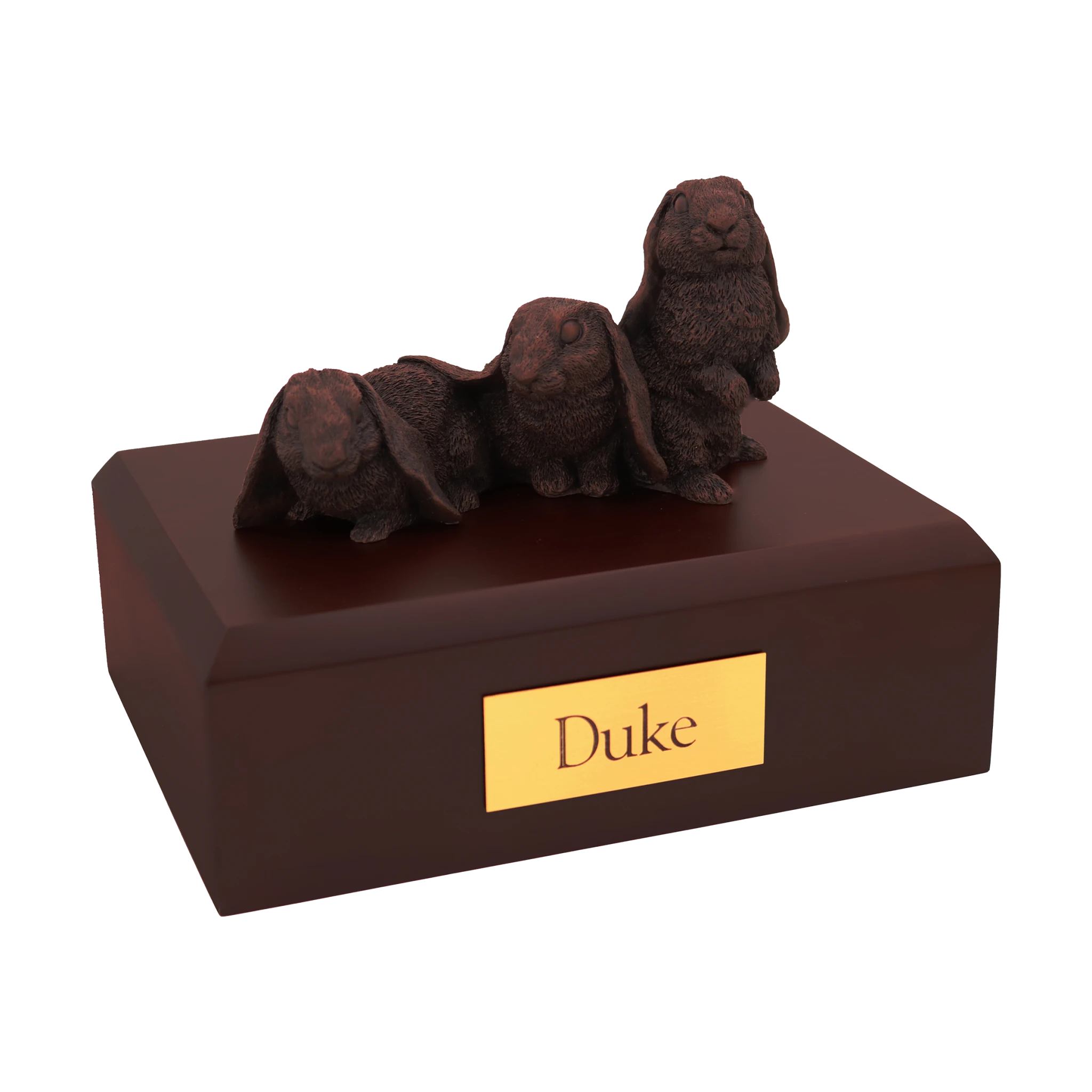 Bronze Three Rabbits Side By Side Figurine Pet Urn | Resin & Hardwood ...
