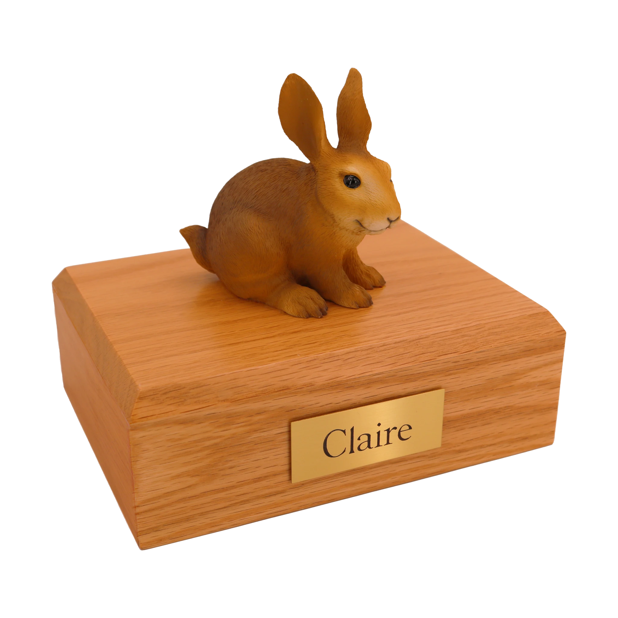 Brown Rabbit Pet Cremation Urn | Maple Oak Walnut Base | Funeral.com, Inc.