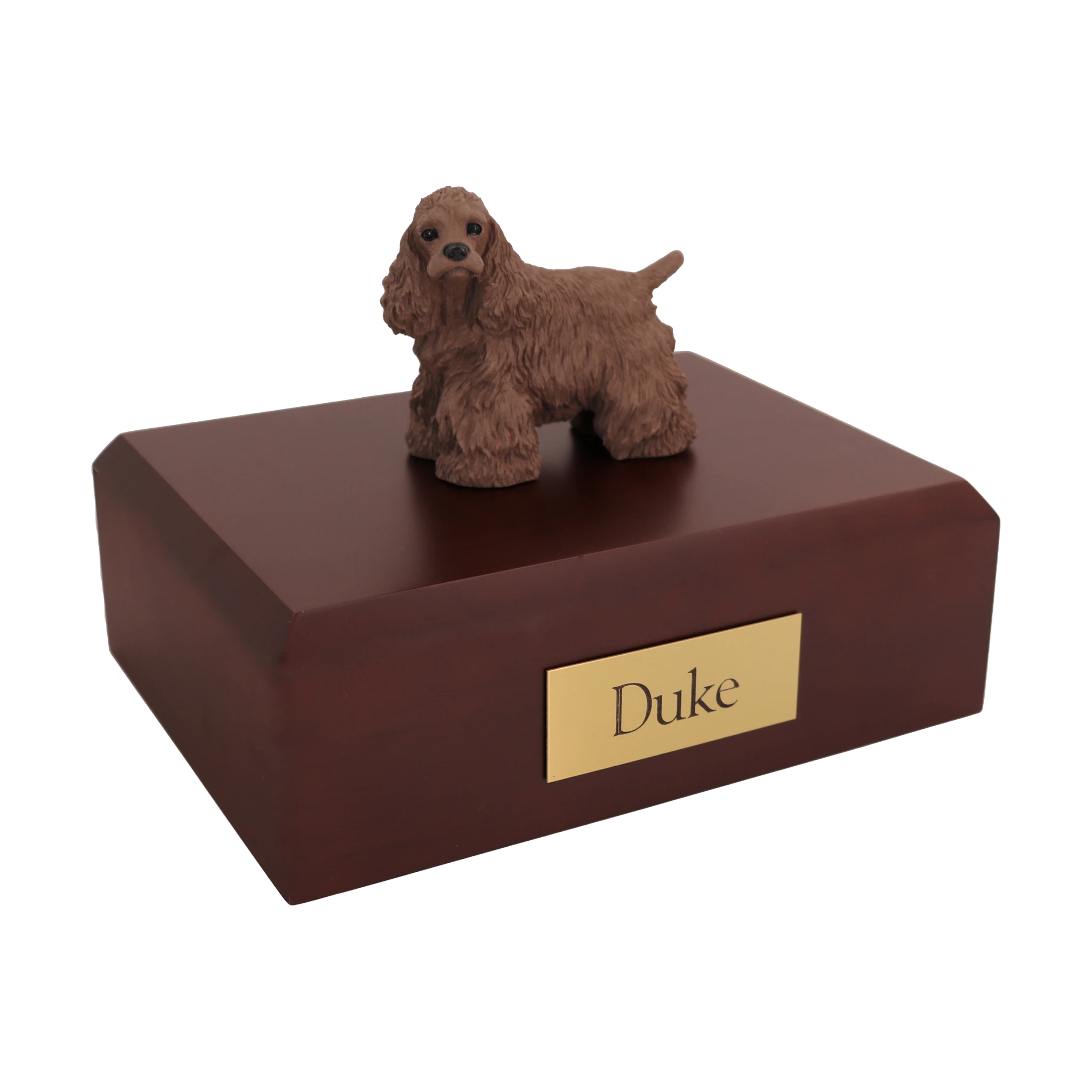 Brown Cocker Spaniel Figurine Pet Cremation Urn | Wood Base | Funeral ...