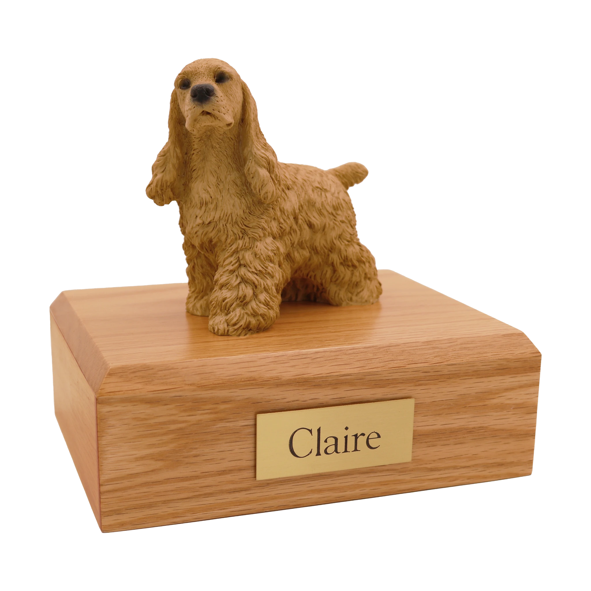 Buff Cocker Spaniel Figurine Pet Cremation Urn | Resin and Hardwood ...