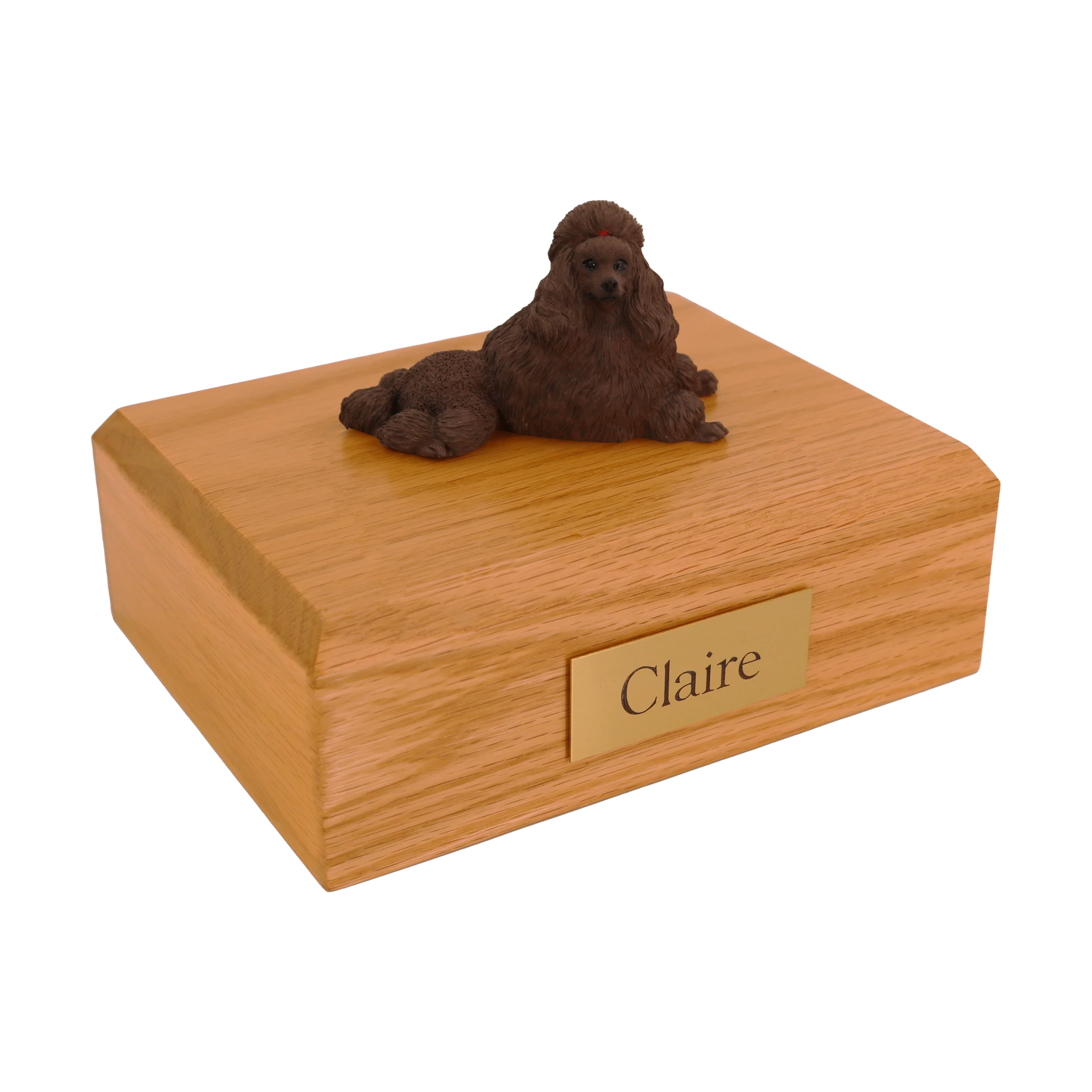 Chocolate Poodle Show Cut Lying Down Figurine Pet Urn | Hardwood ...