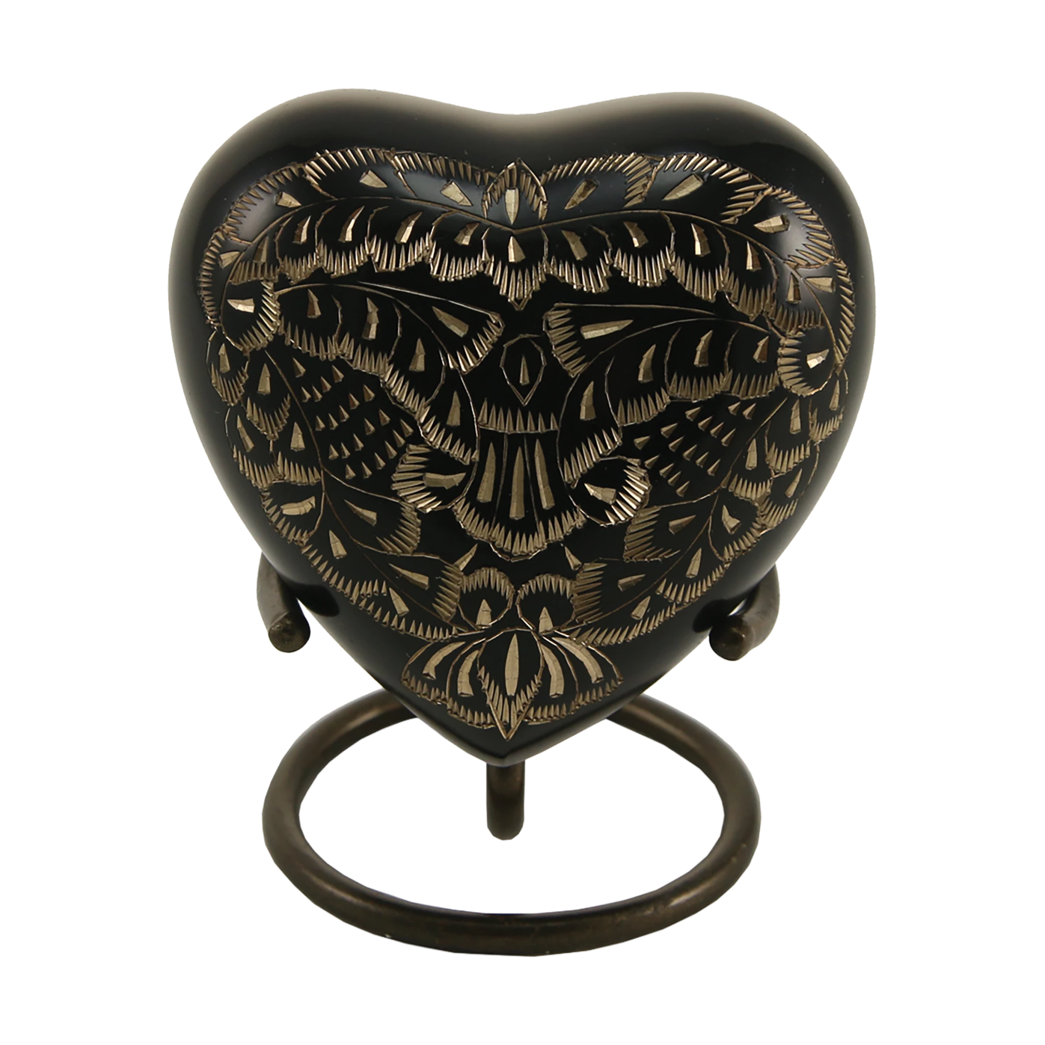 Classic Hand-Engraved Brass Black Heart Keepsake Urn | Funeral.com, Inc.