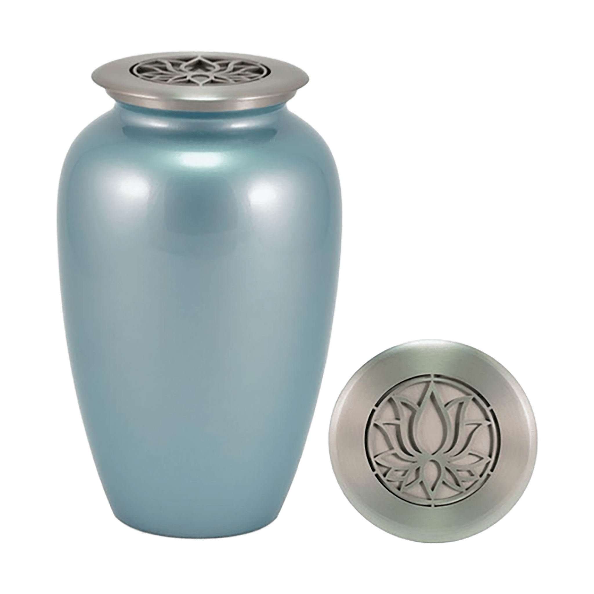 Blue Frost Scattering Urn with Lotus Flower Design | Funeral.com, Inc.