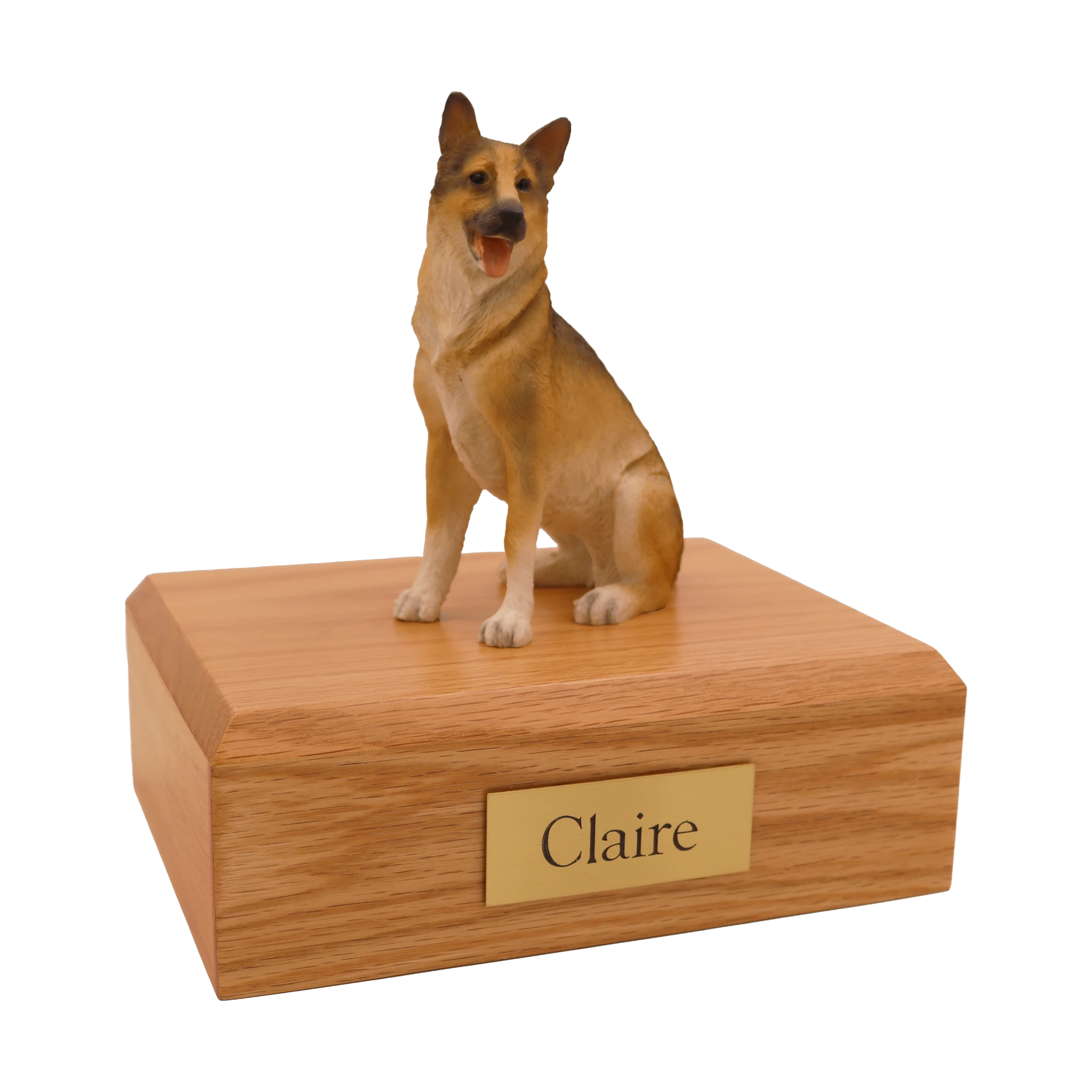 German Shepherd Sitting Figurine Pet Cremation Urn | Resin and Hardwood ...