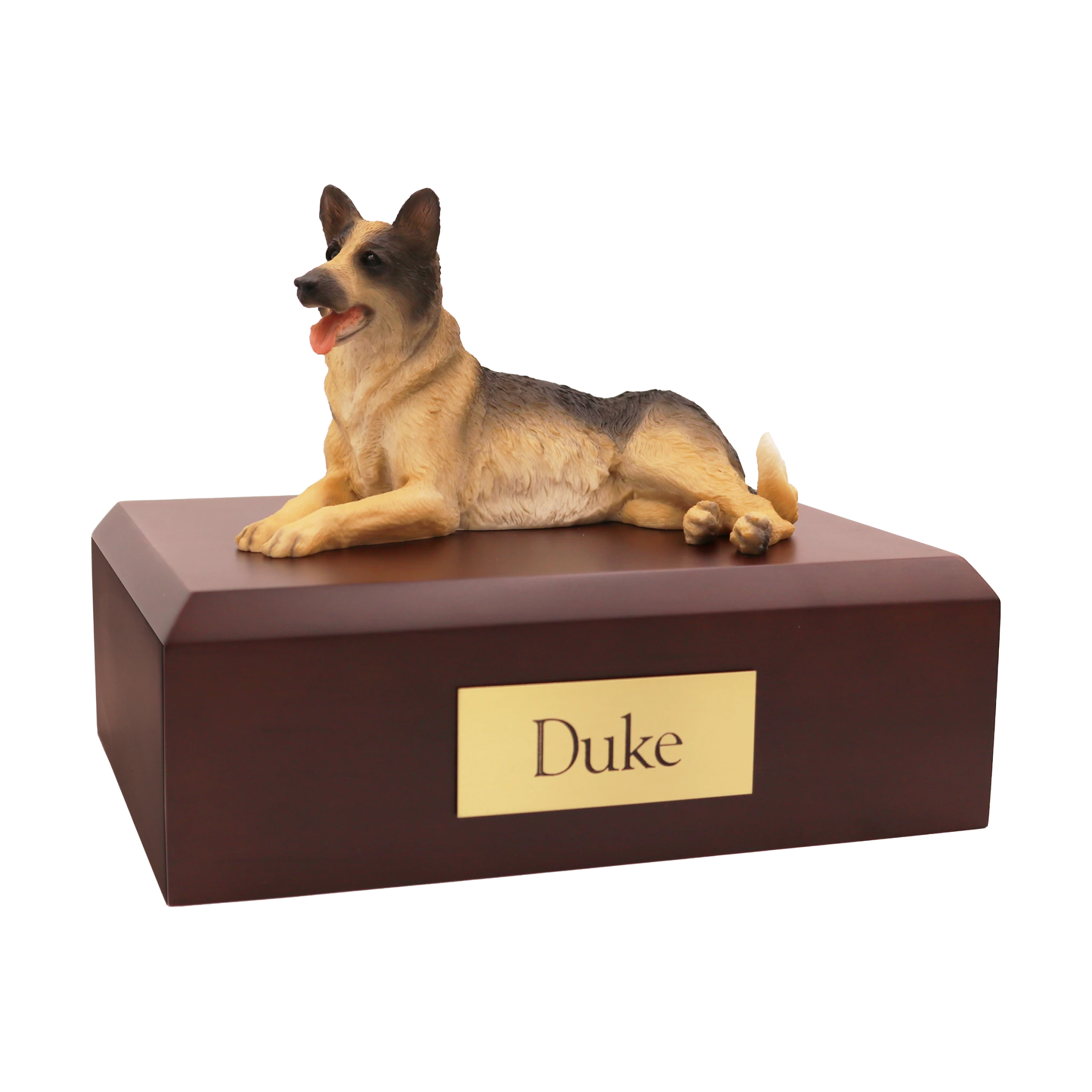German Shepherd Tongue Out Figurine Pet Urn | Resin & Hardwood ...