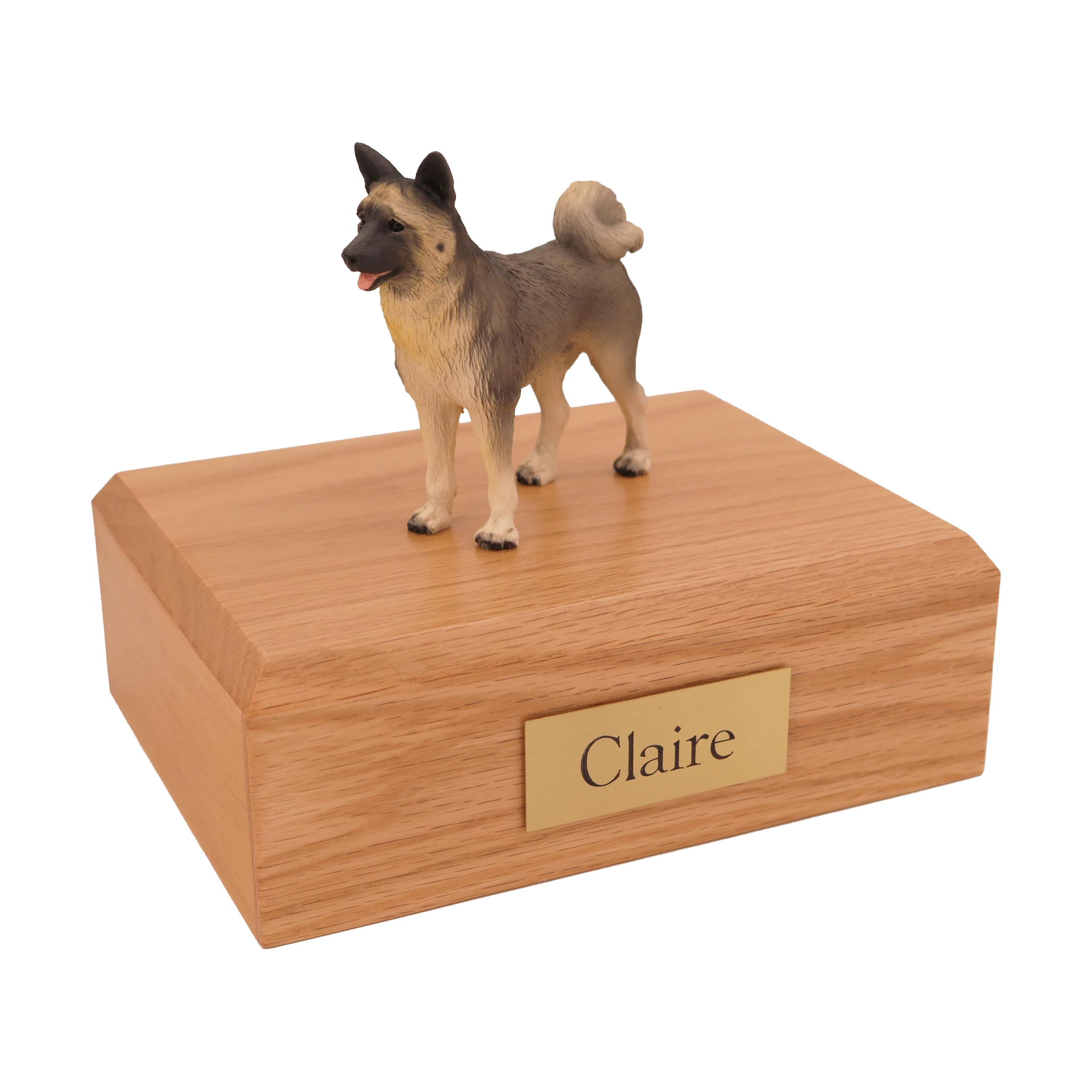 Gray Akita Standing Figurine Pet Urn | Resin & Hardwood Memorial ...