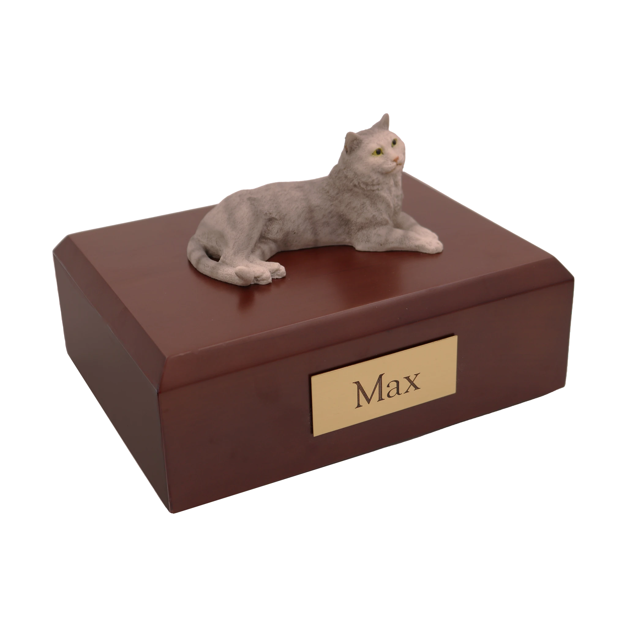 Gray Tabby Lying Down Figurine Pet Urn – Resin & Hardwood Base ...