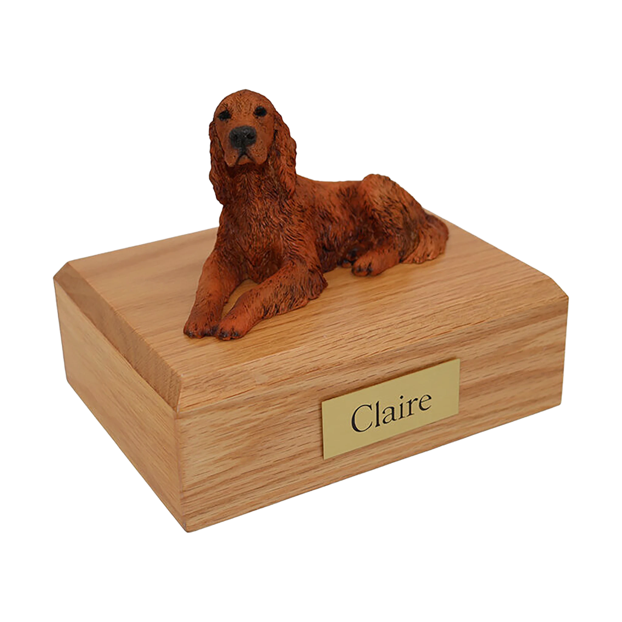 Irish Setter Lying Down Figurine Pet Cremation Urn | Resin and Hardwood ...