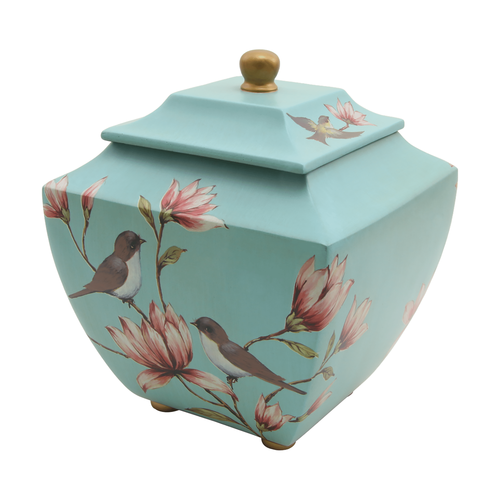 Hand-Painted Resin Cremation Urn – Magnolia Lovebirds Blue | Funeral ...