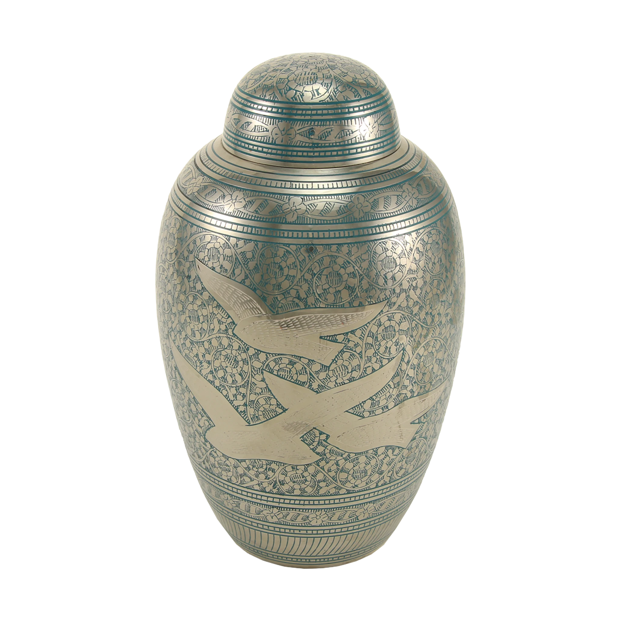 Engraved Flying Birds Pet Urn in Nickel Brass | Extra Large | Funeral ...