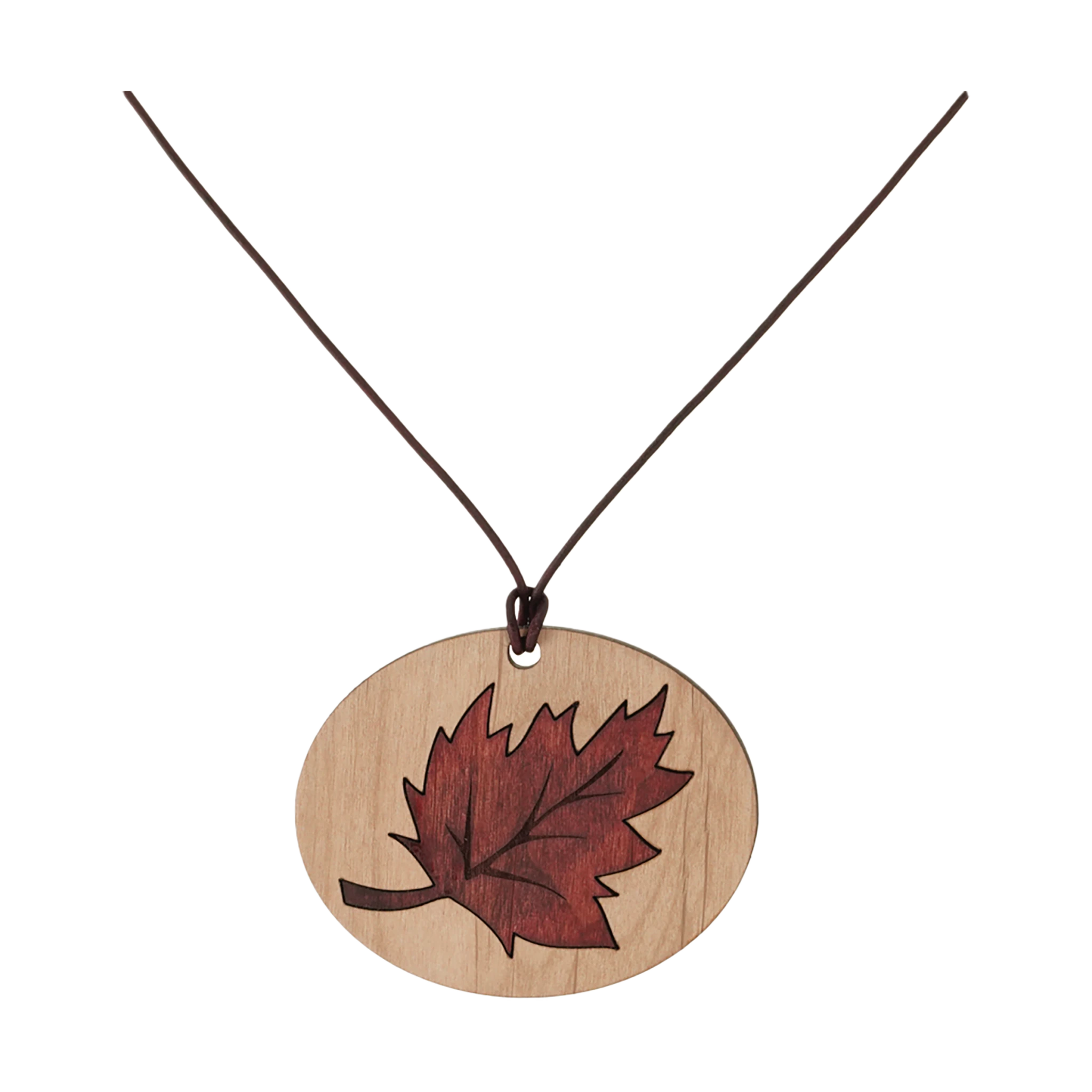 Round Wood Pendant with Leaf Design | Funeral.com, Inc.