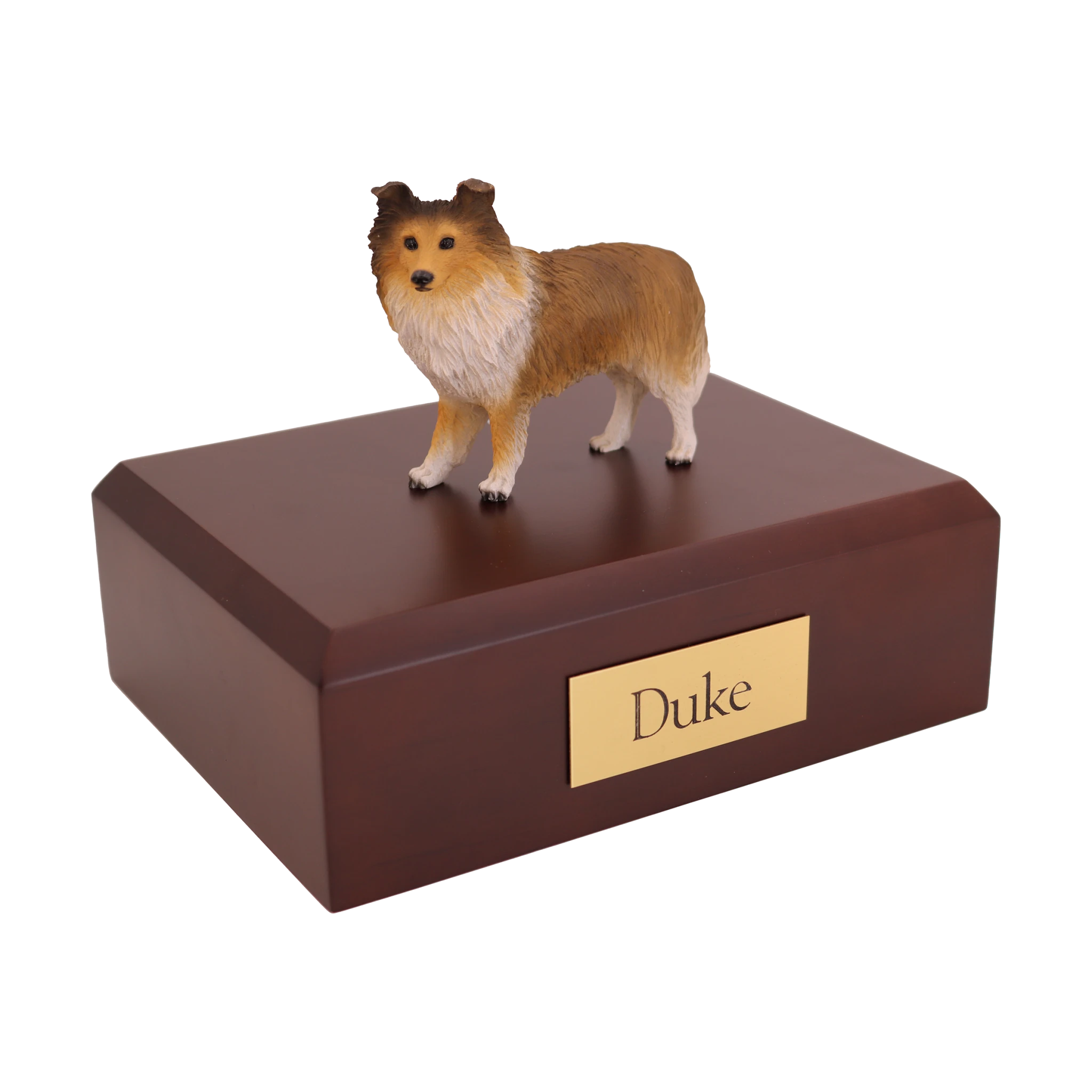 Sable Sheltie Figurine Pet Cremation Urn | Resin & Hardwood Base ...