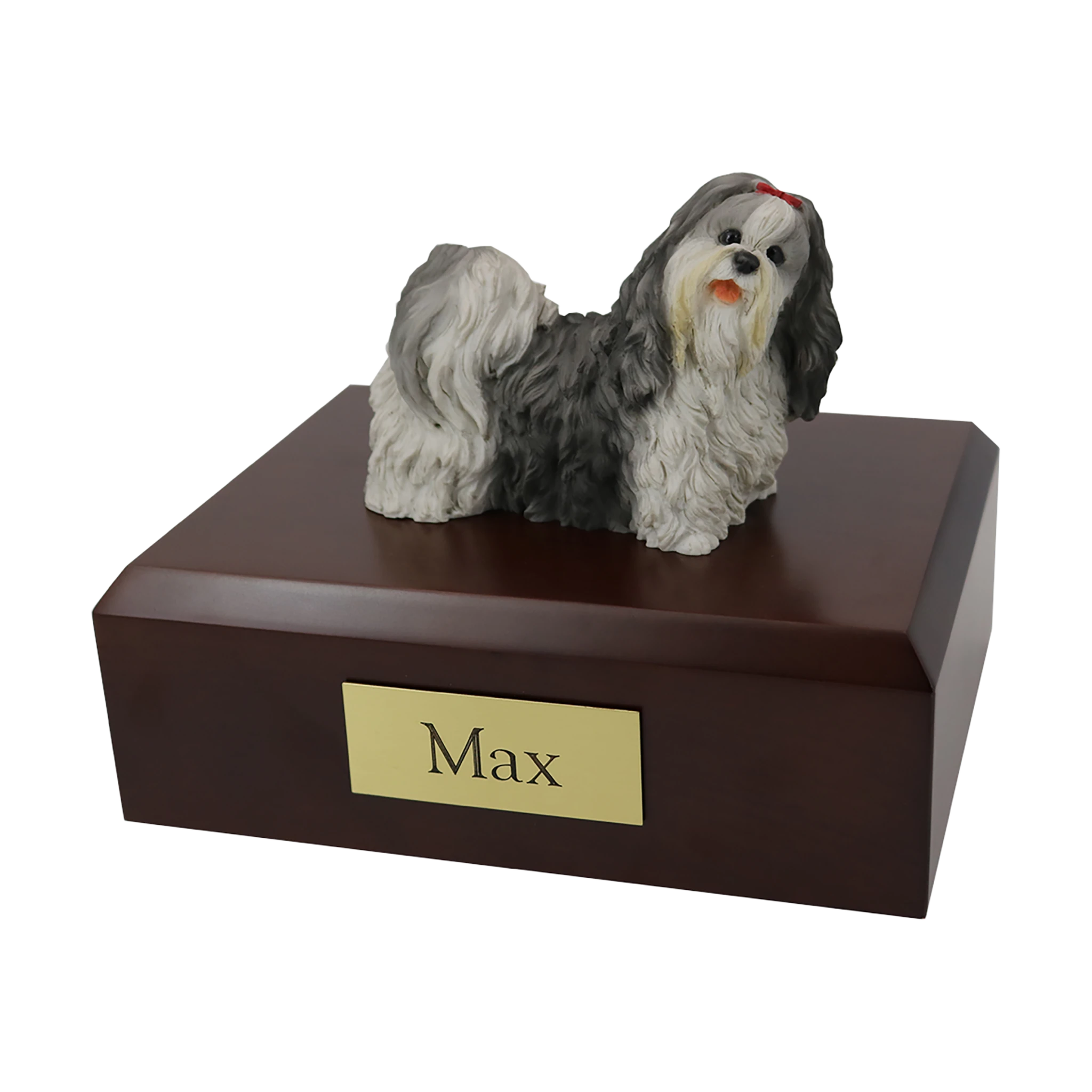 Shih Tzu Standing Figurine Pet Cremation Urn | Resin & Hardwood ...