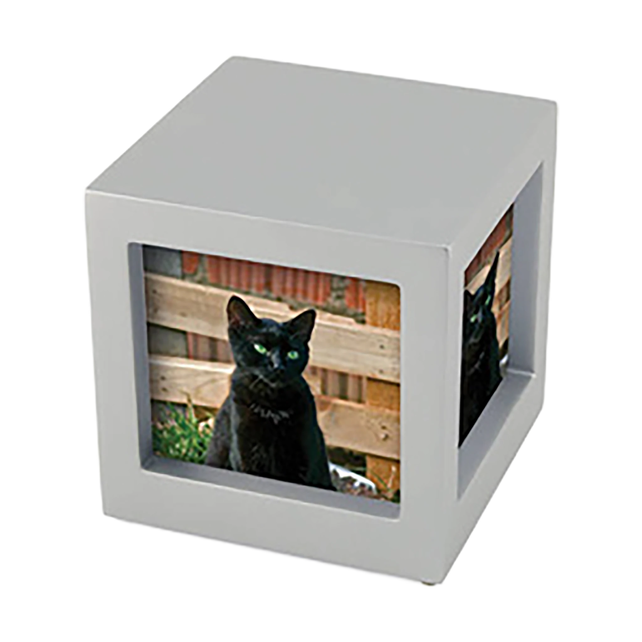Silver Photo Cube Medium Pet Cremation Urn | Funeral.com, Inc.