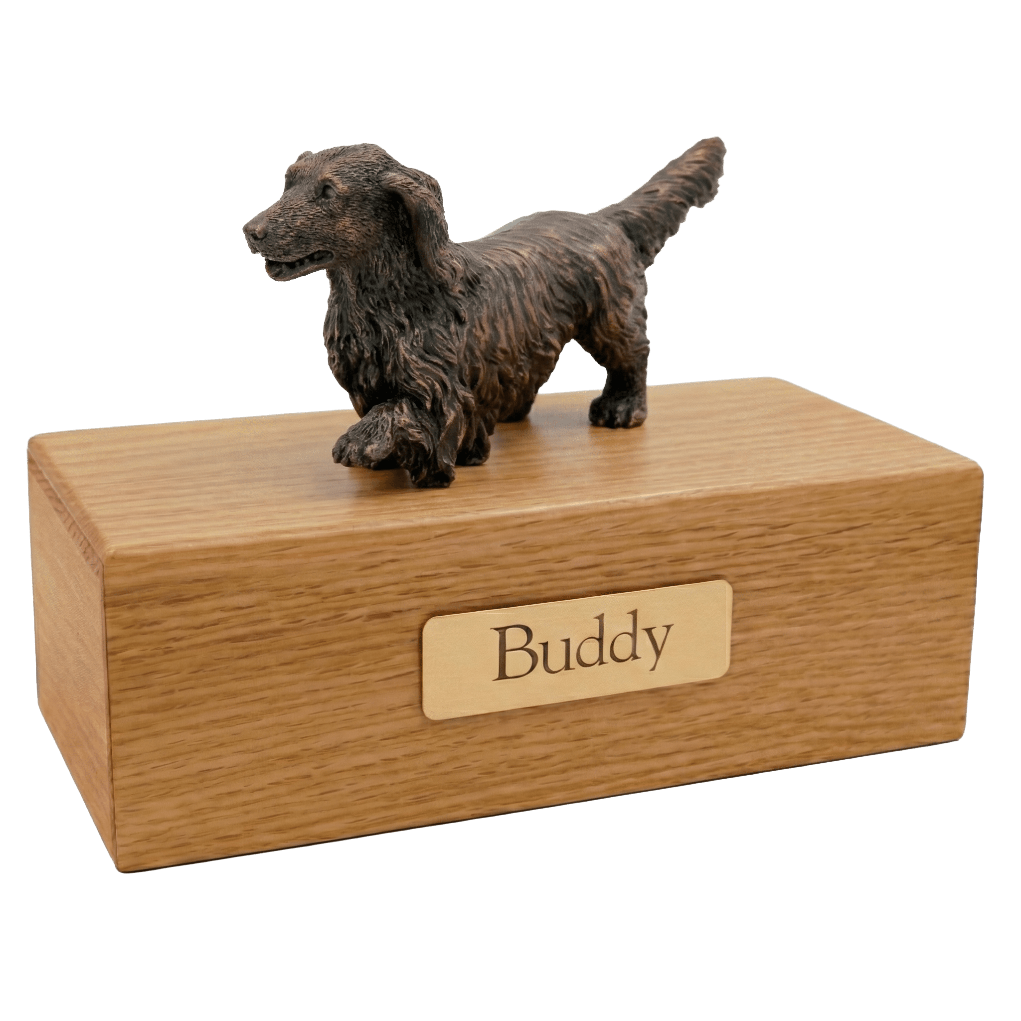 Simply Series Bronze Long-haired Dachshund Pet Urn | Oak & Walnut ...