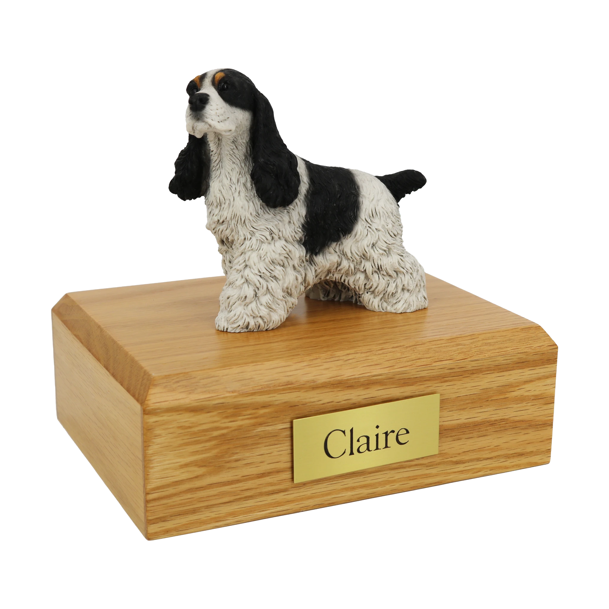 Spotted Cocker Spaniel Figurine Pet Cremation Urn | Resin and Hardwood ...