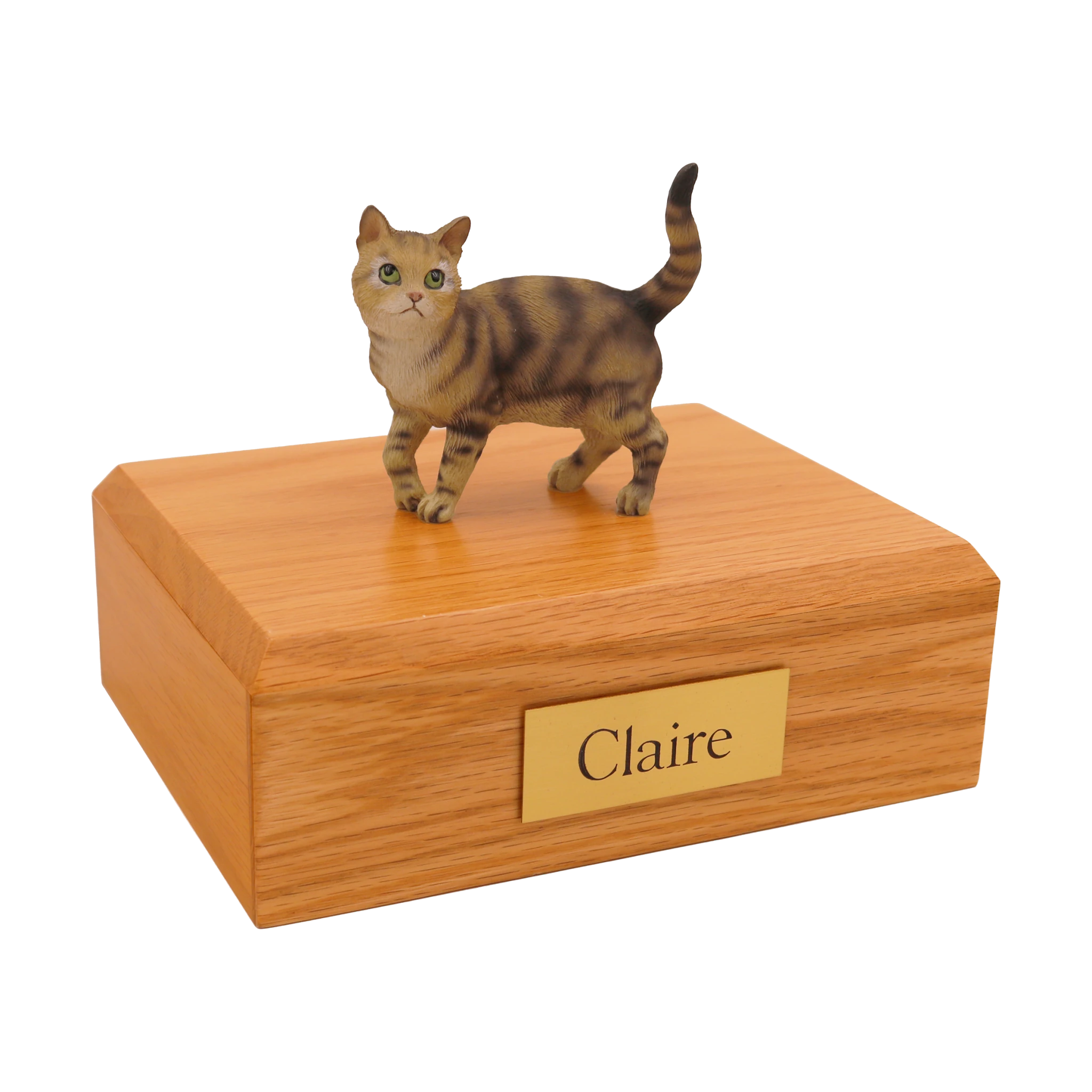 Brown Tabby Shorthair Cat Figurine Pet Cremation Urn | Wood Base ...