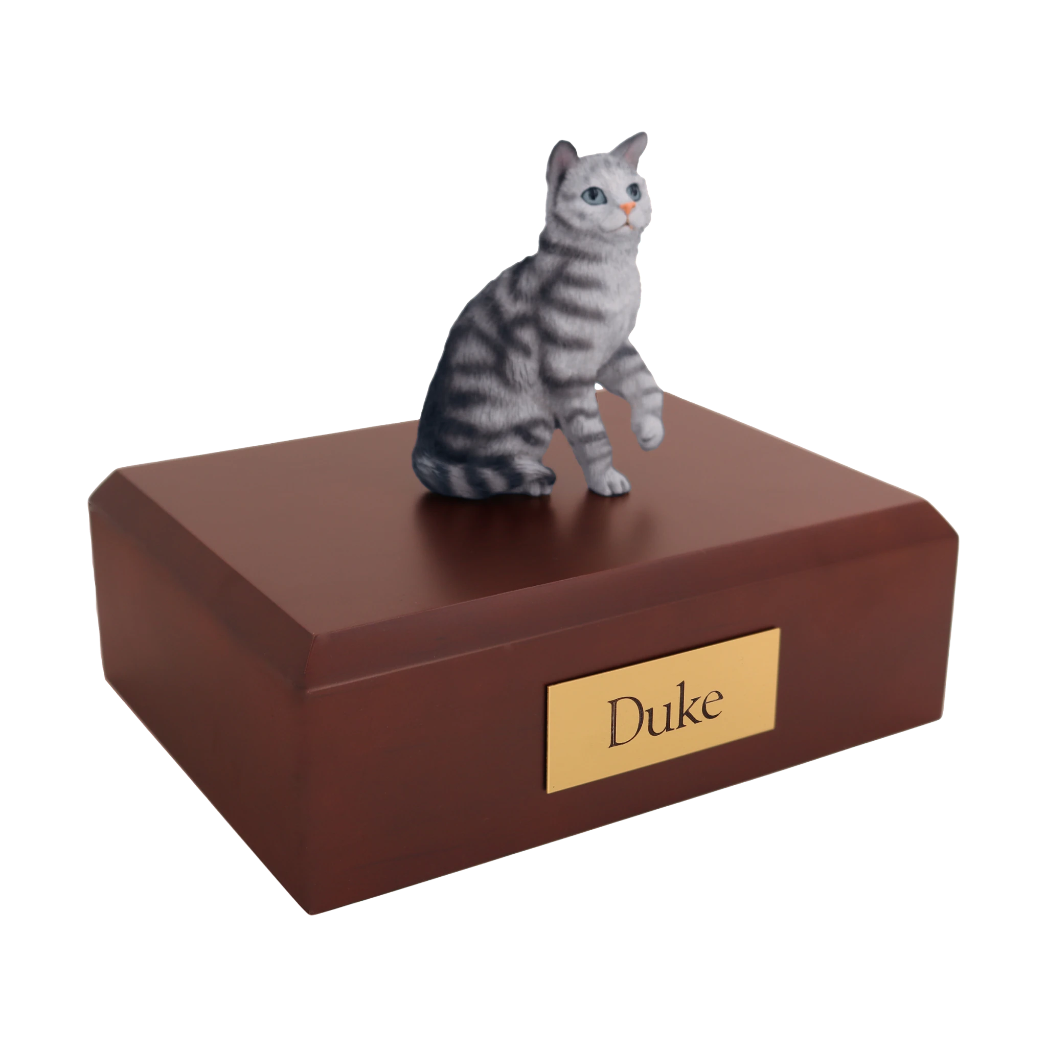 Sitting Tabby & Silver Shorthair Cat Urn | Resin Figurine Pet Memorial ...