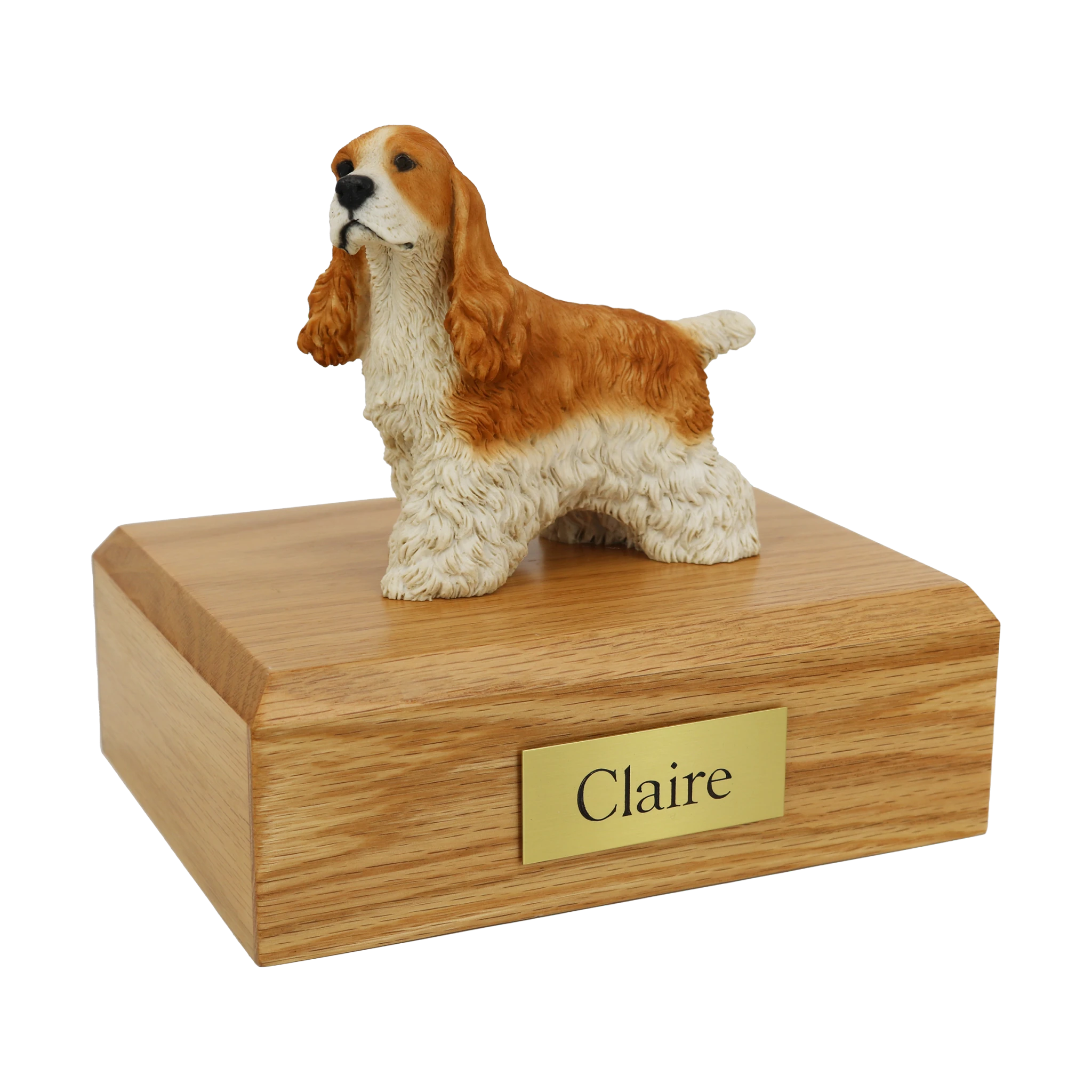 Tan Cocker Spaniel Figurine Pet Cremation Urn | Resin and Hardwood ...