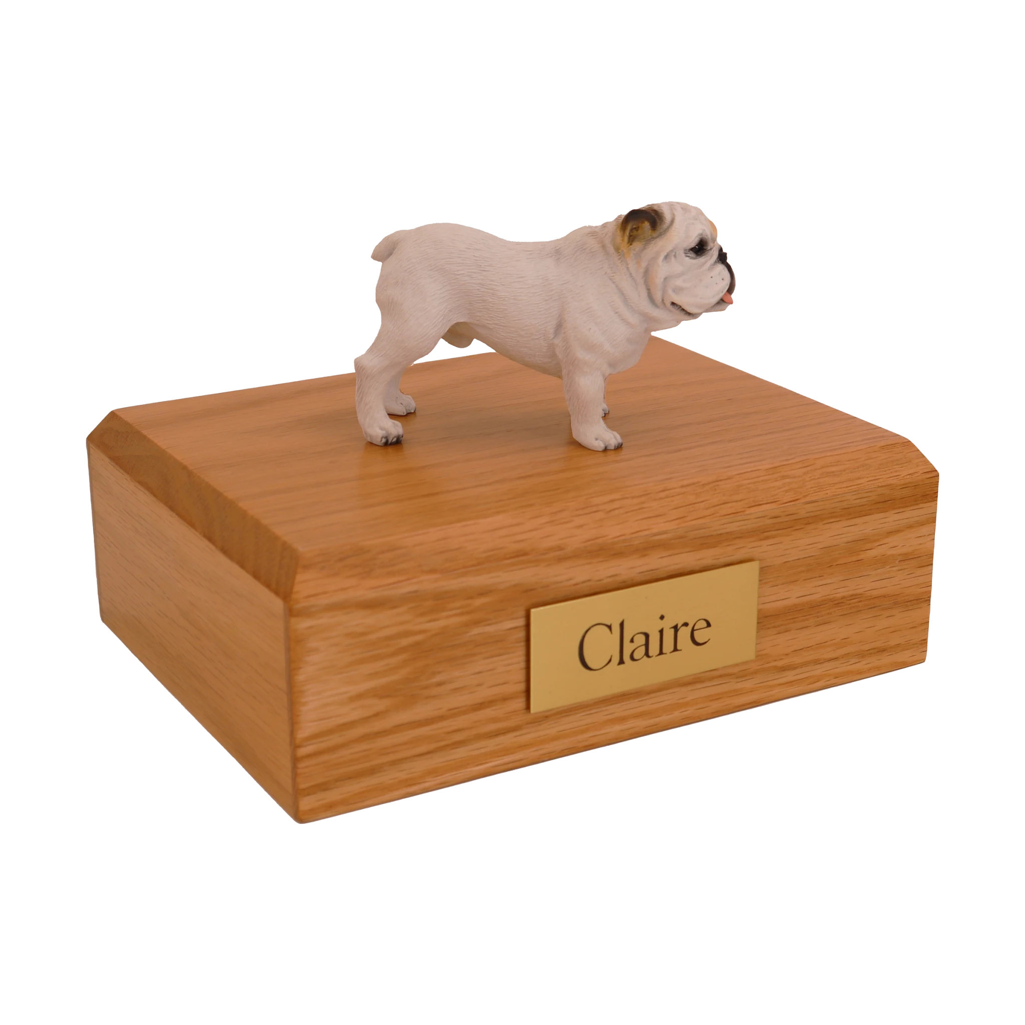 White Bulldog Pet Urn | Resin & Hardwood Cremation Memorial | Funeral ...