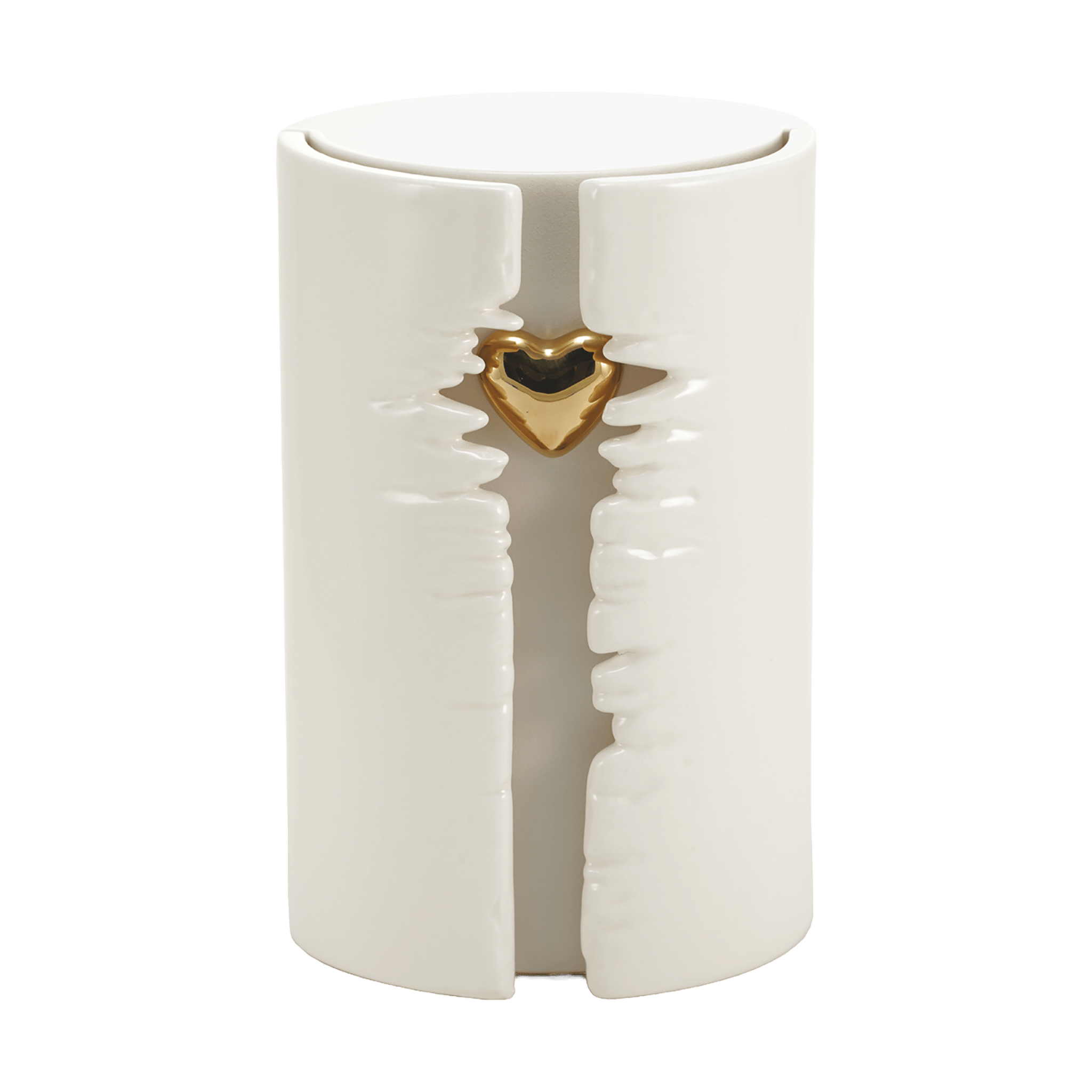 Lighted White Ceramic Column Urn with Gold Heart | Funeral.com, Inc.