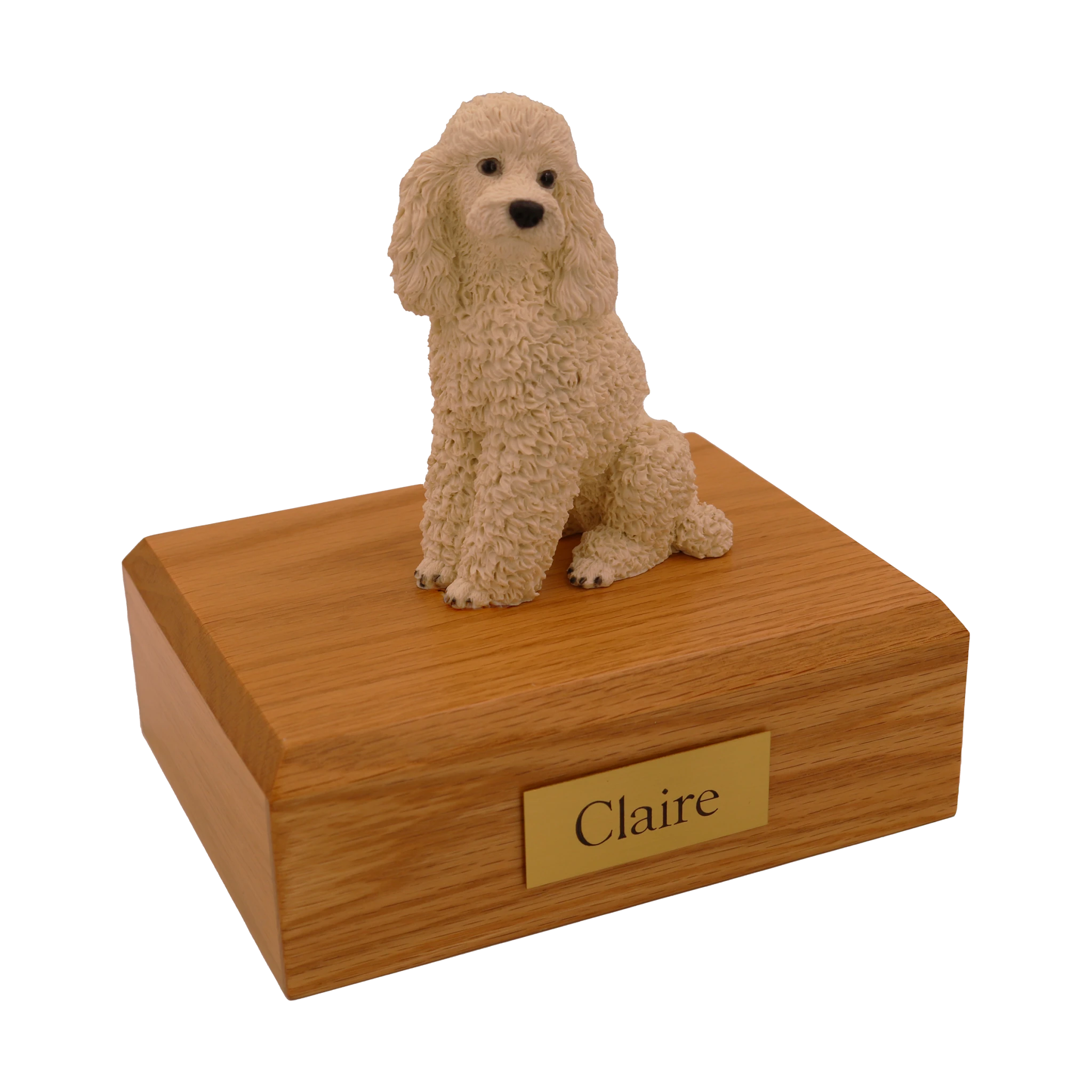 Poodle Cremation Urn | White Resin Figurine on Hardwood Base | Funeral ...